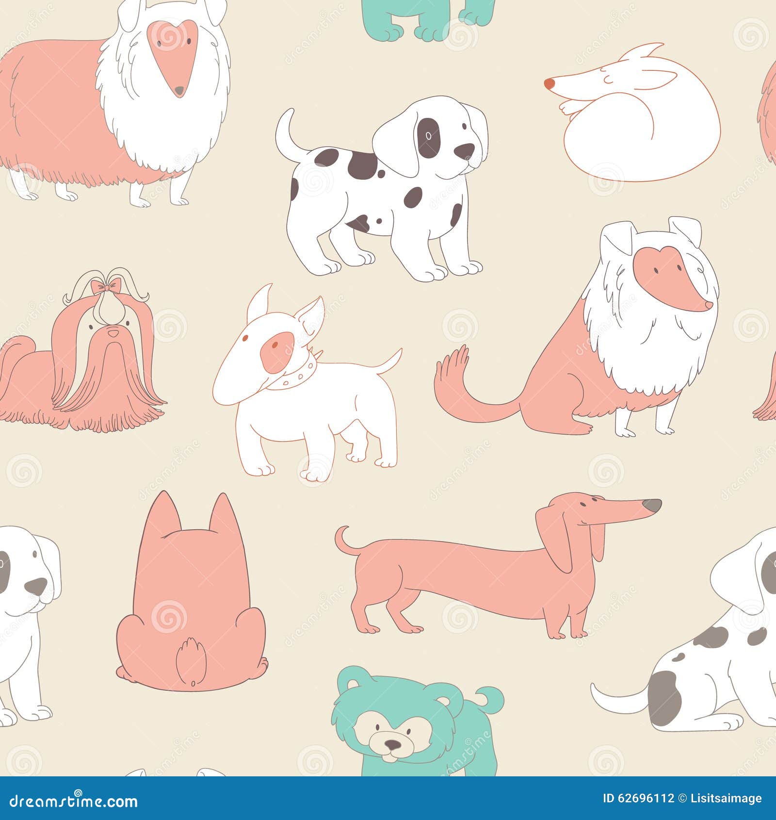 Cute Dogs. Pets. Seamless Pattern Background in Outline Style Stock ...