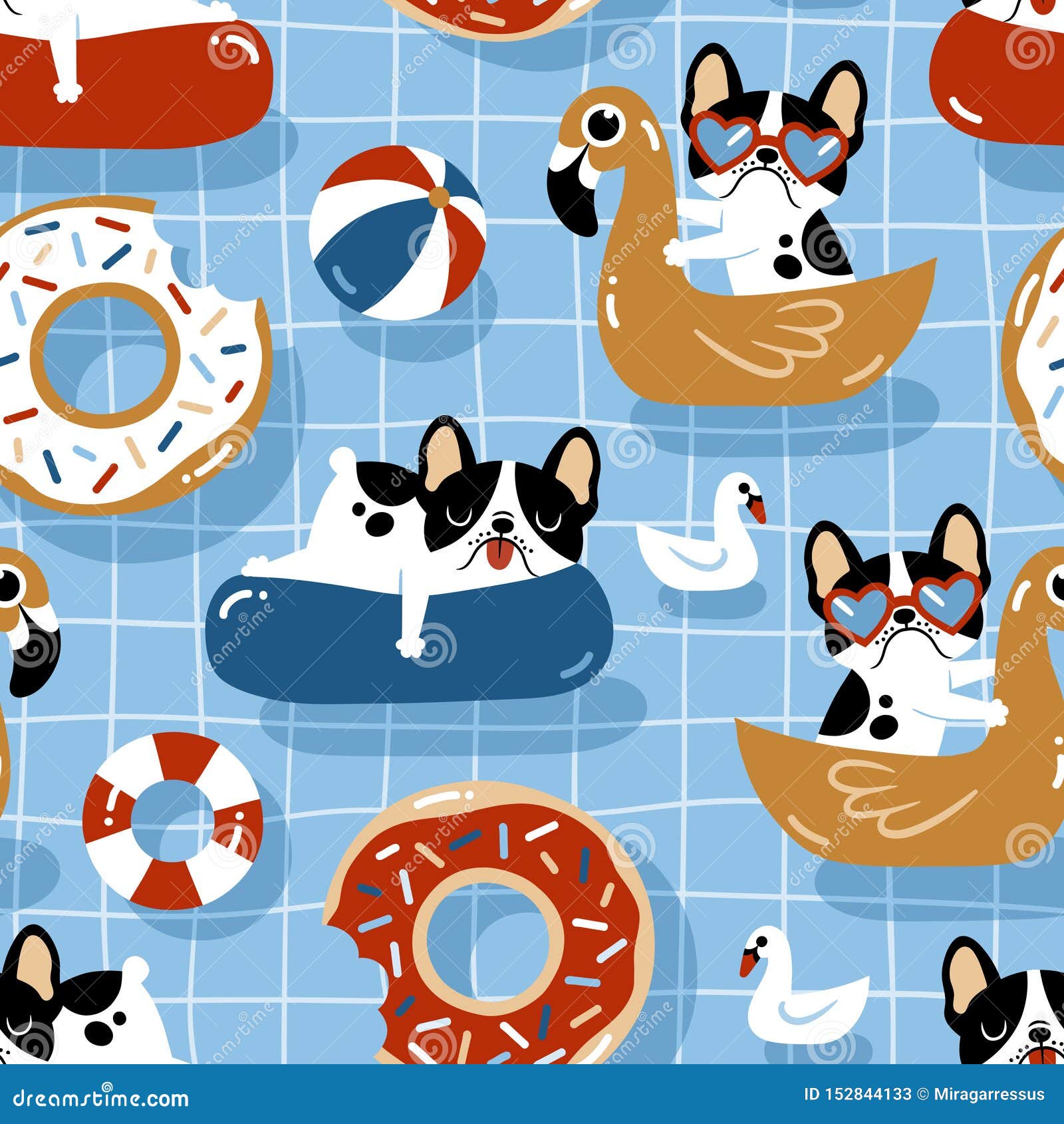 Cute Dogs with Pool Floats. Stock Illustration - Illustration of drawn ...