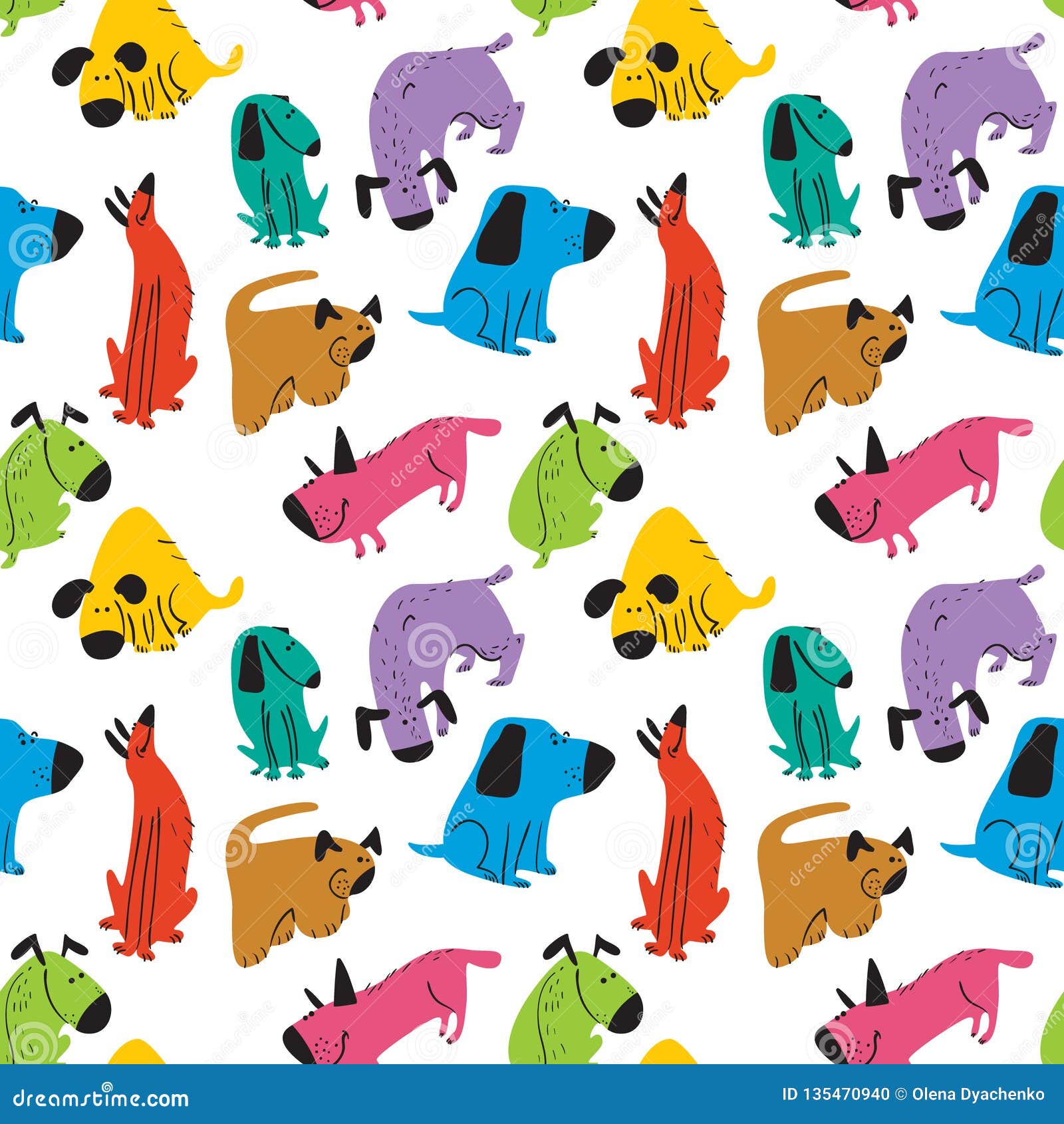 Cute Dogs Seamless Pattern. Background with Pets Character in Doodle ...