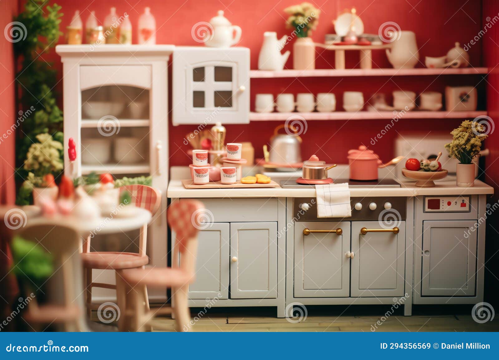 Cute Dollhouse Kitchen for Dolls Fantasy Background Stock Illustration ...