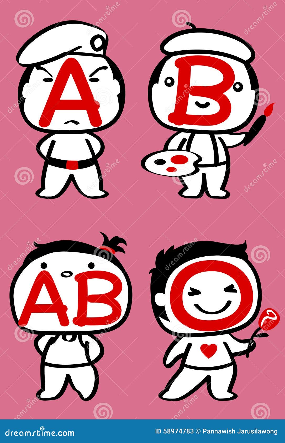 Cute dolls of blood type stock vector. Illustration of type - 58974783