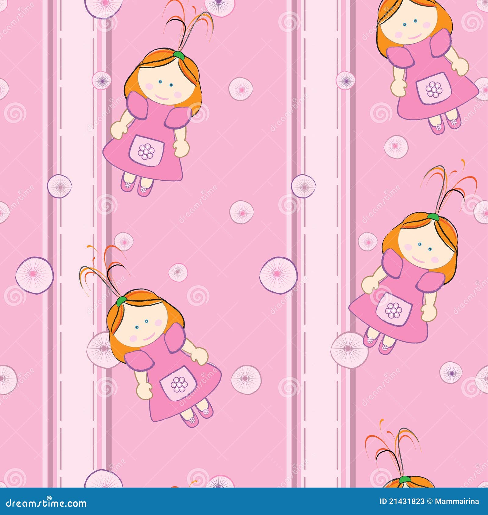Cute Dolls on Pink Background Stock Vector - Illustration of ball ...
