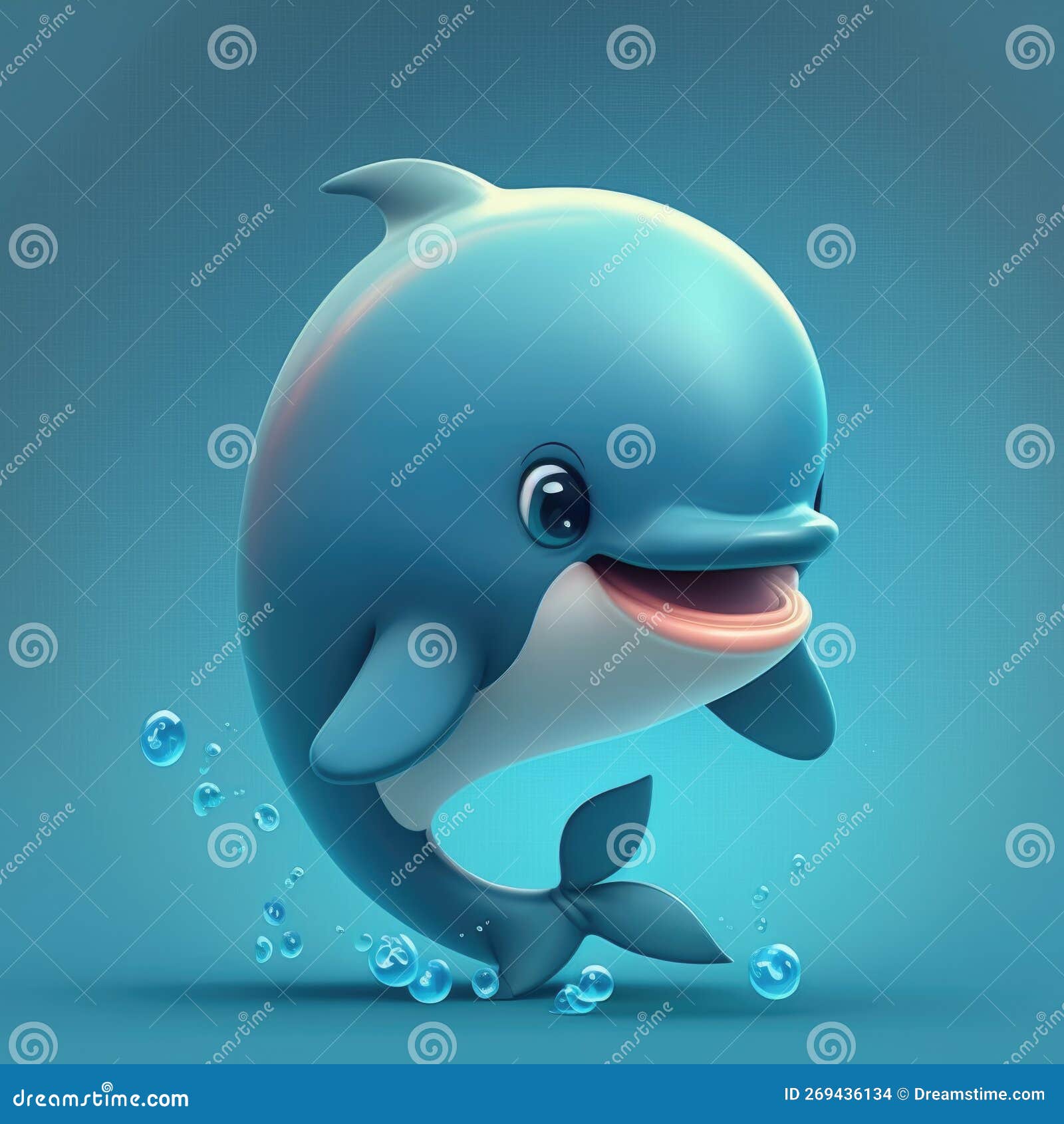 Cute Dolphin Character on Blue Background Stock Illustration ...