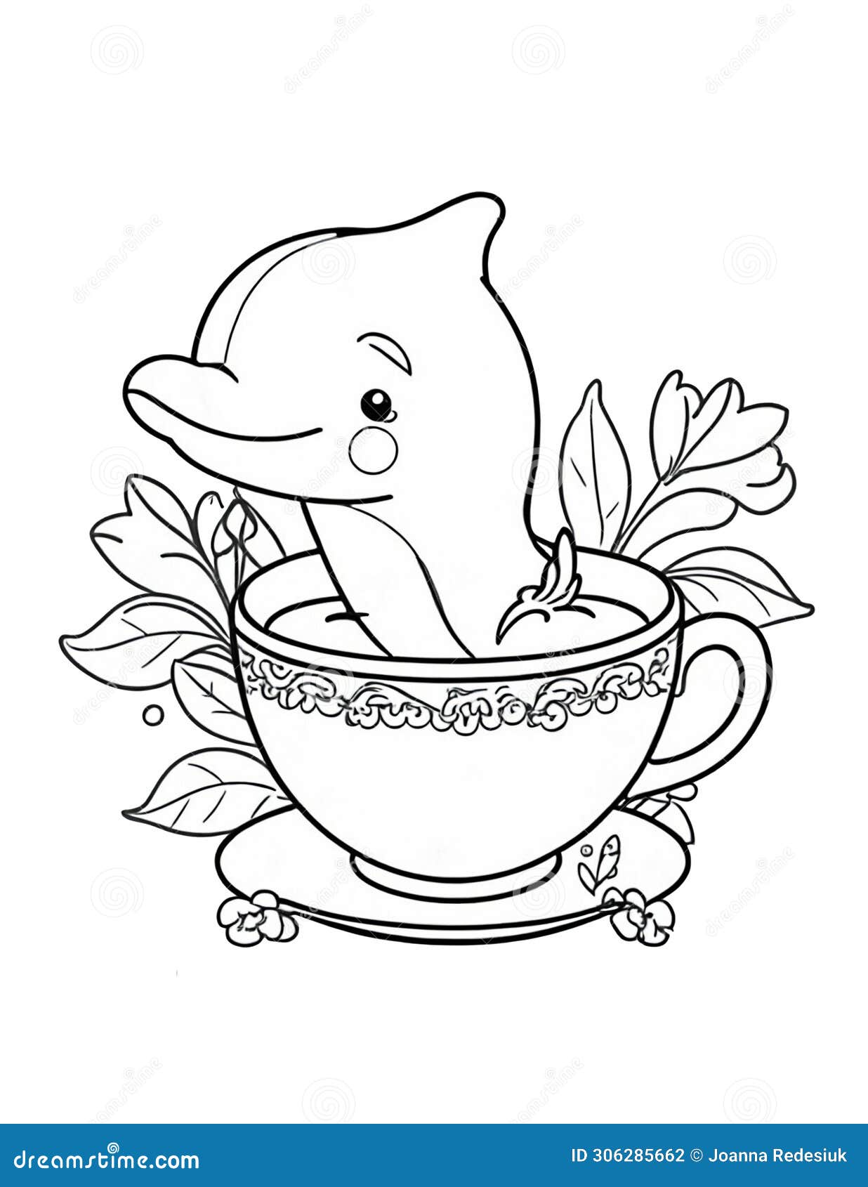 Dolphin in a Cup Coloring Book for Children Stock Illustration ...