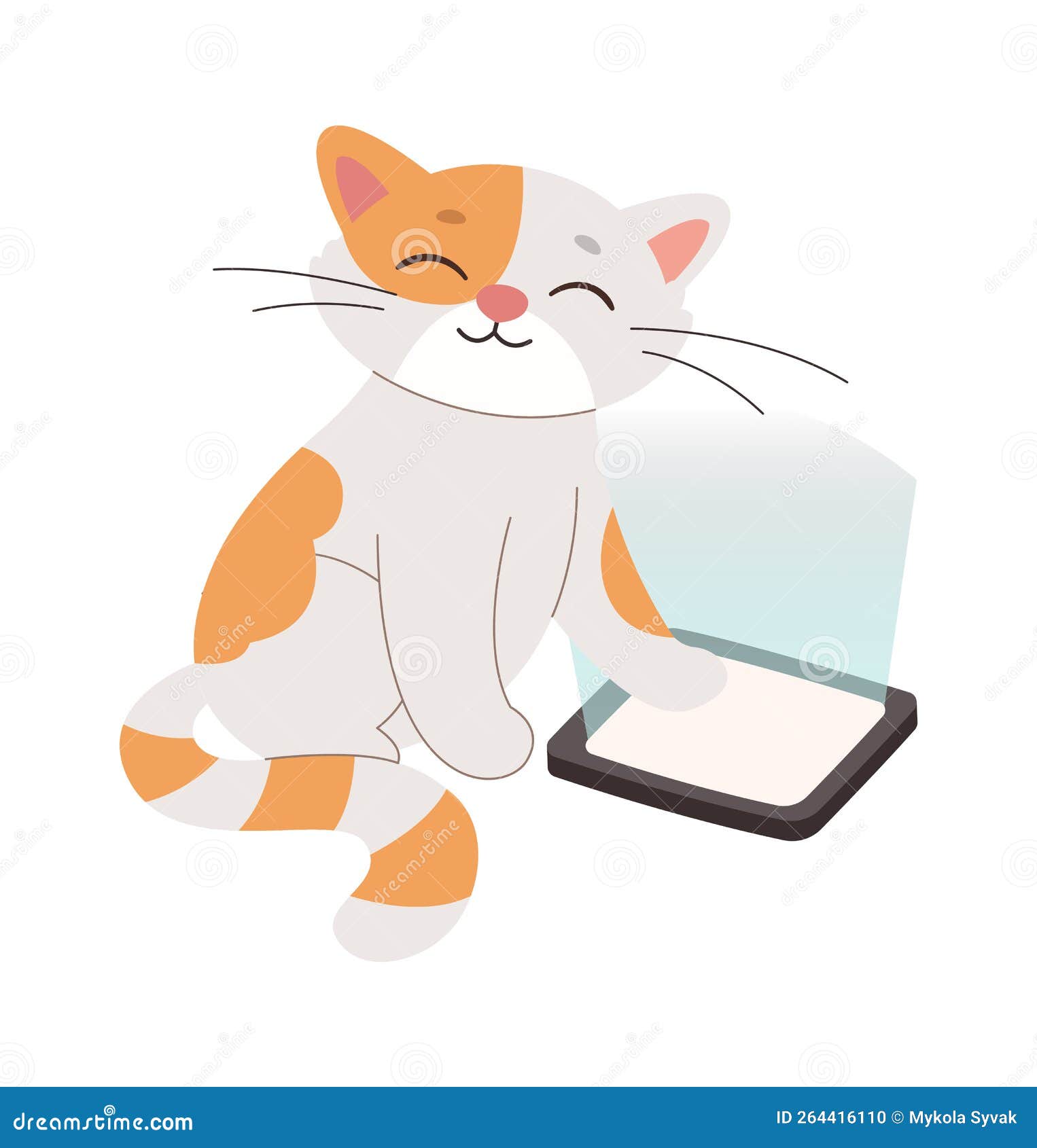 Cute Domestic Cat with Tablet Flat Icon Stock Vector - Illustration of ...