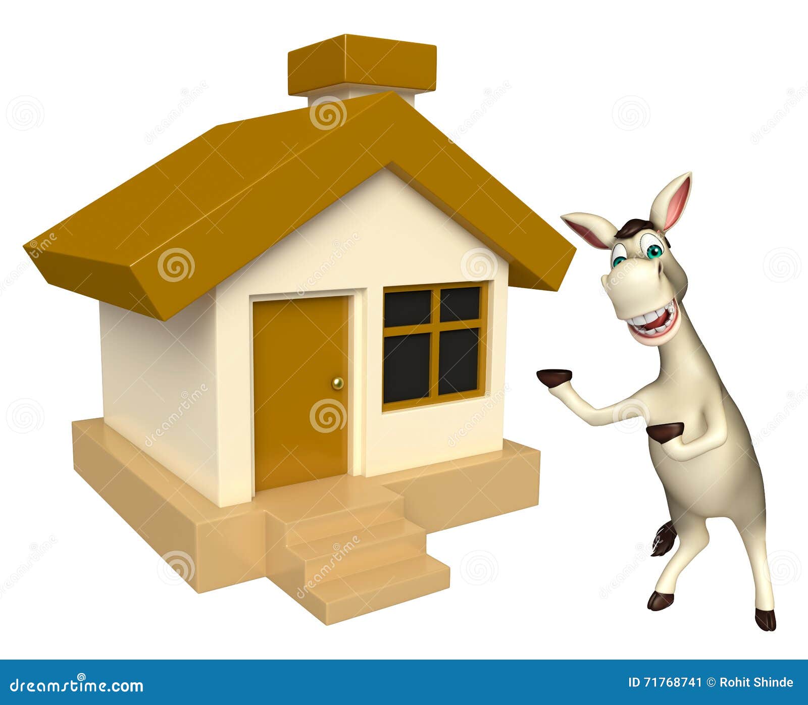 Cute Donkey Cartoon Character with Home Stock Illustration ...