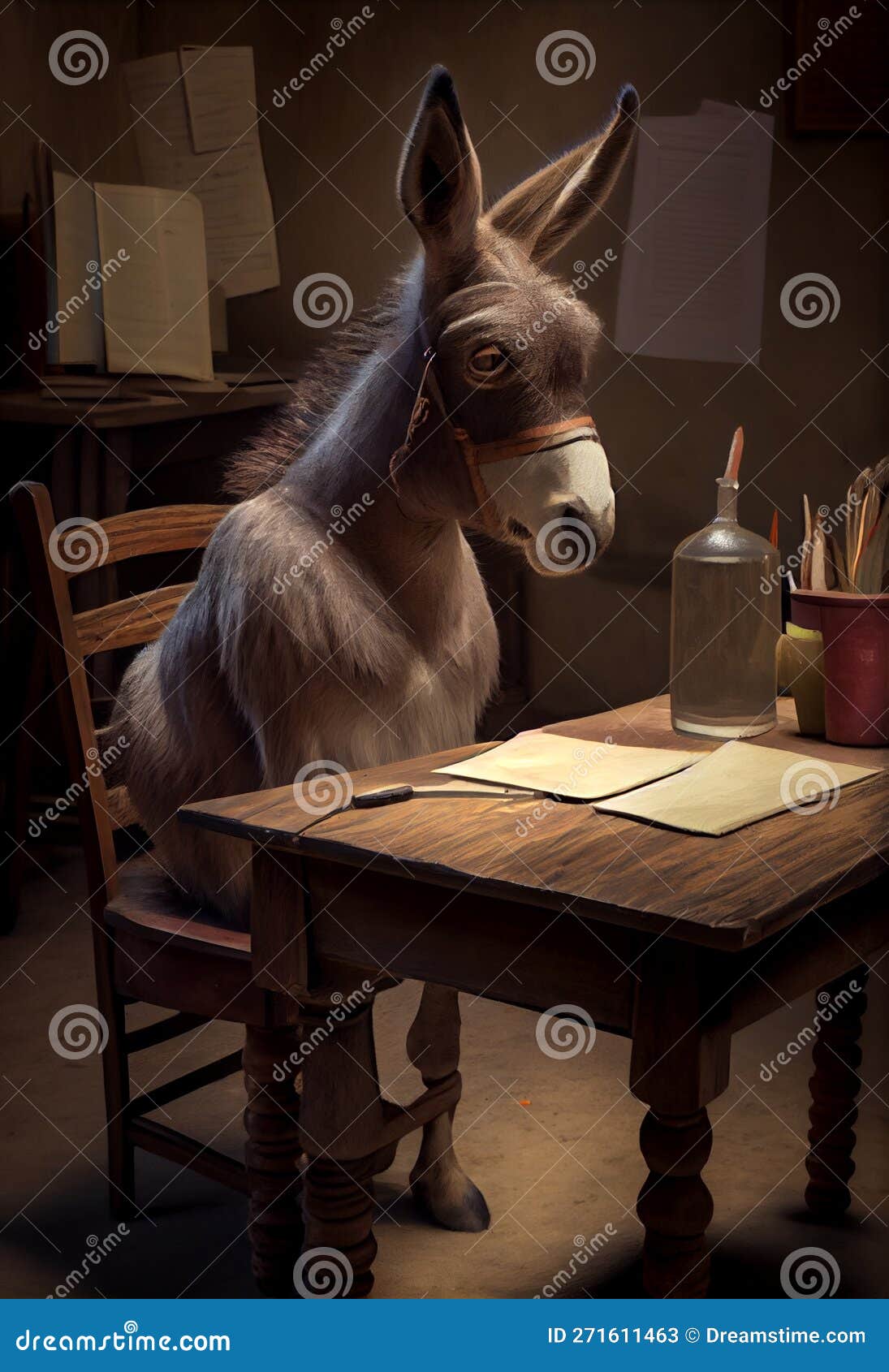 Cute Donkey Schoolboy Doing Homework. AI Generated Stock Illustration ...