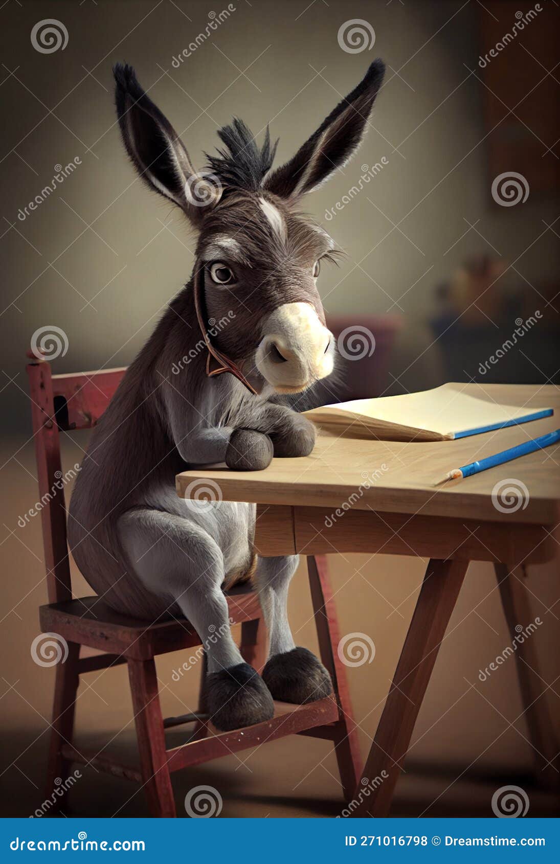 Cute Donkey Schoolboy Doing Homework. AI Generated Stock Illustration ...