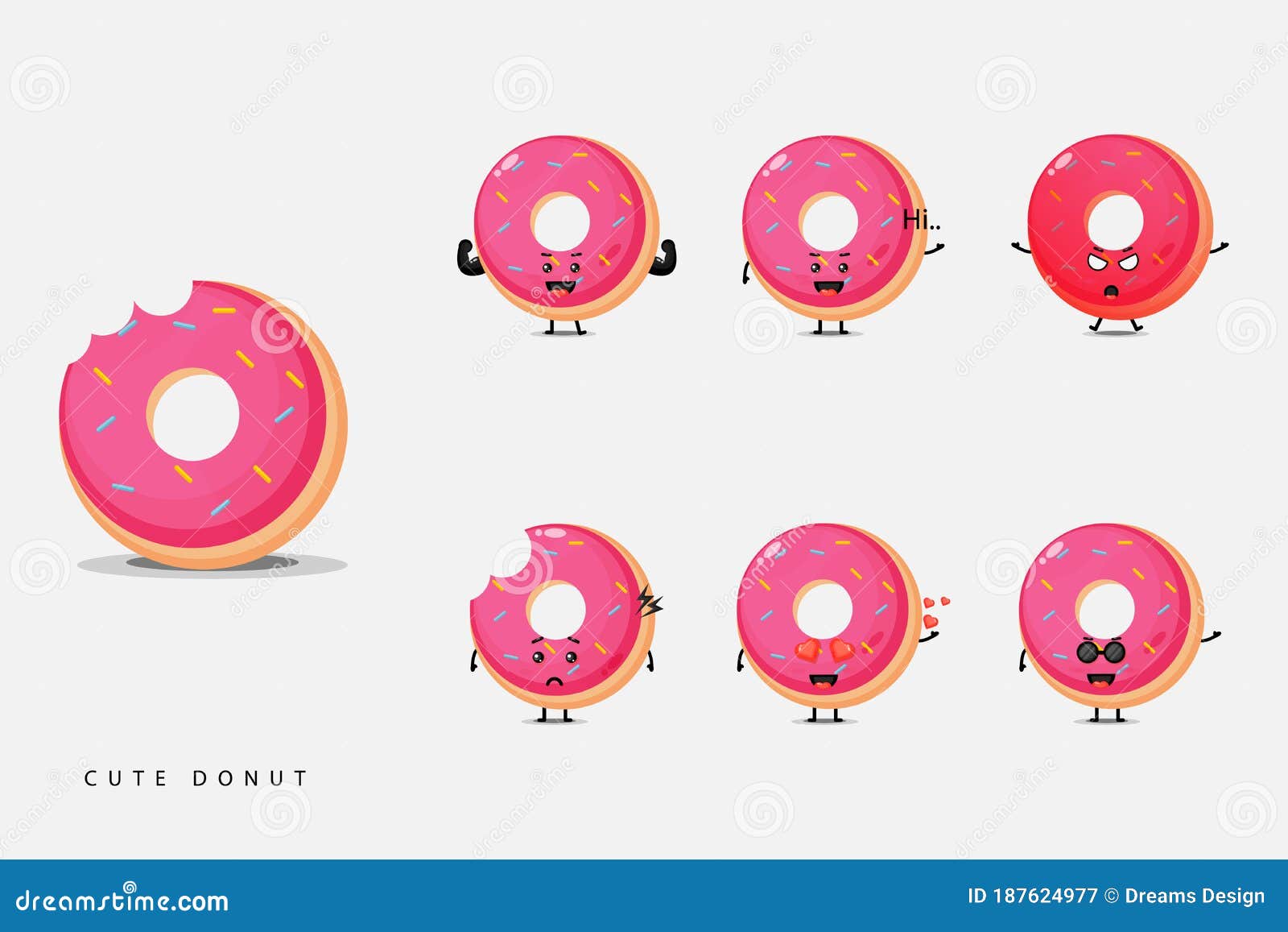 Cute donut mascot set stock vector. Illustration of chocolate - 187624977