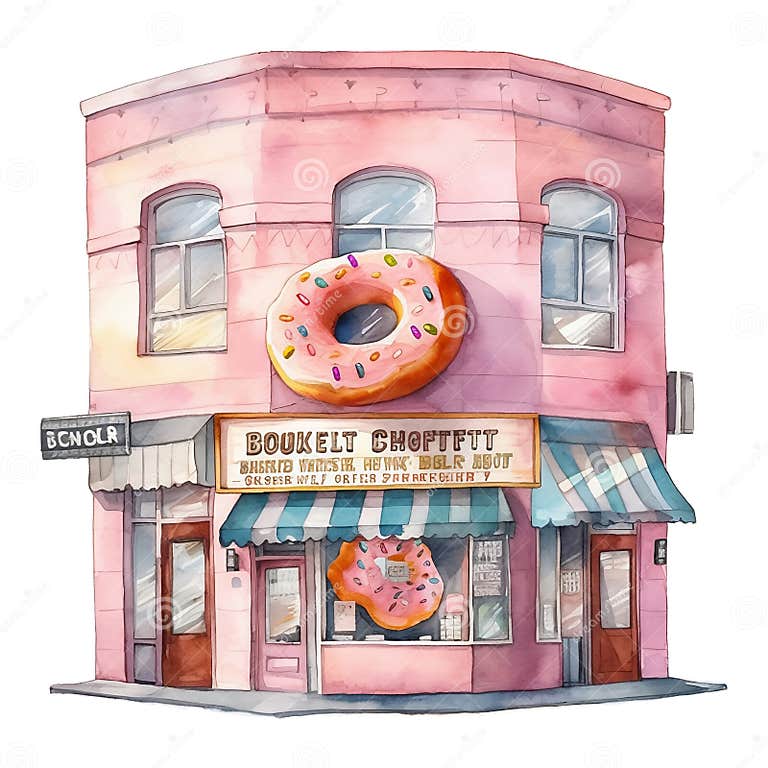 Cute Donut Shop Clipart Watercolor Stock Illustration Illustration Of