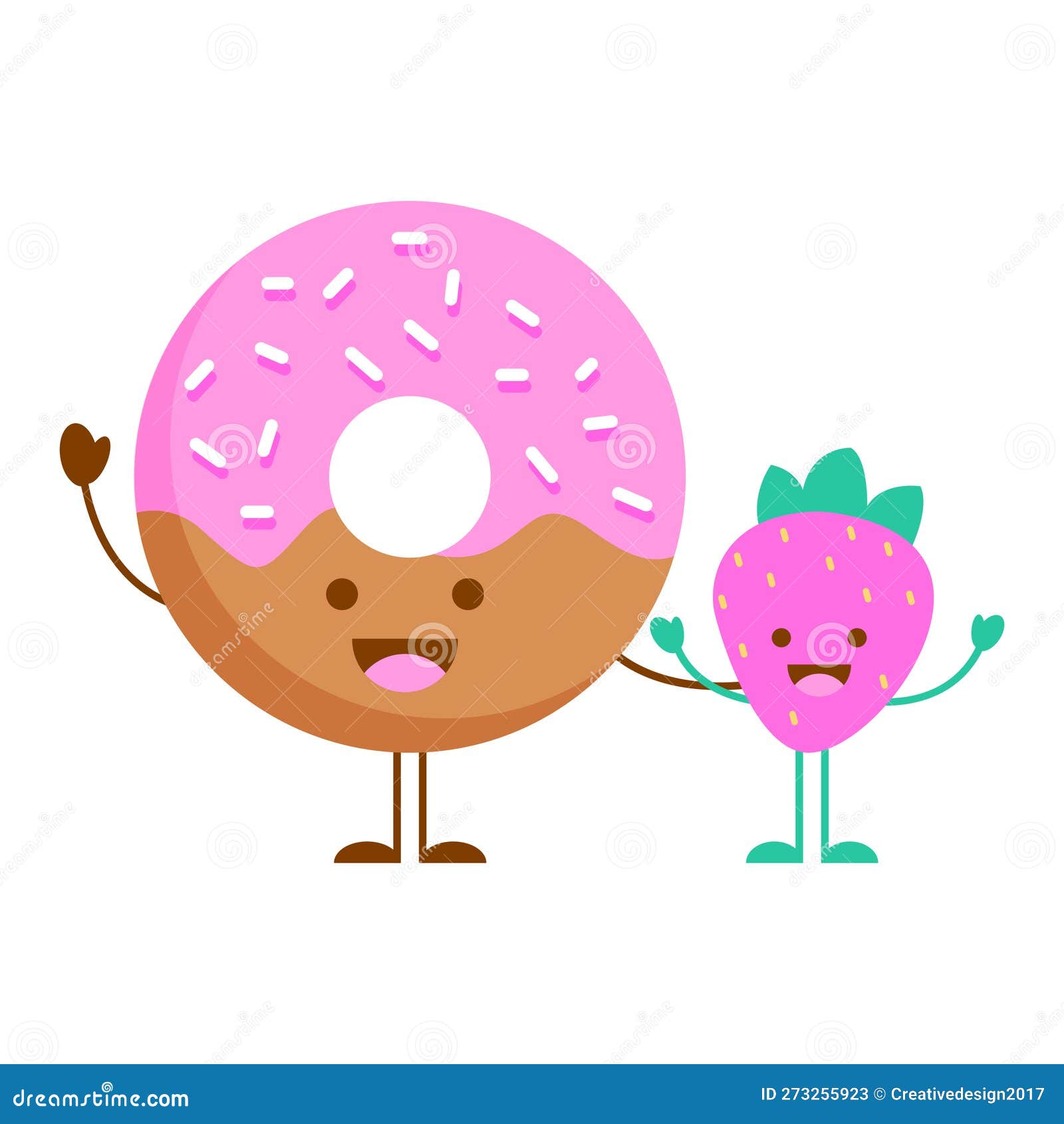 Cute Donut and Strawberry Cartoon Vector Stock Vector - Illustration of ...