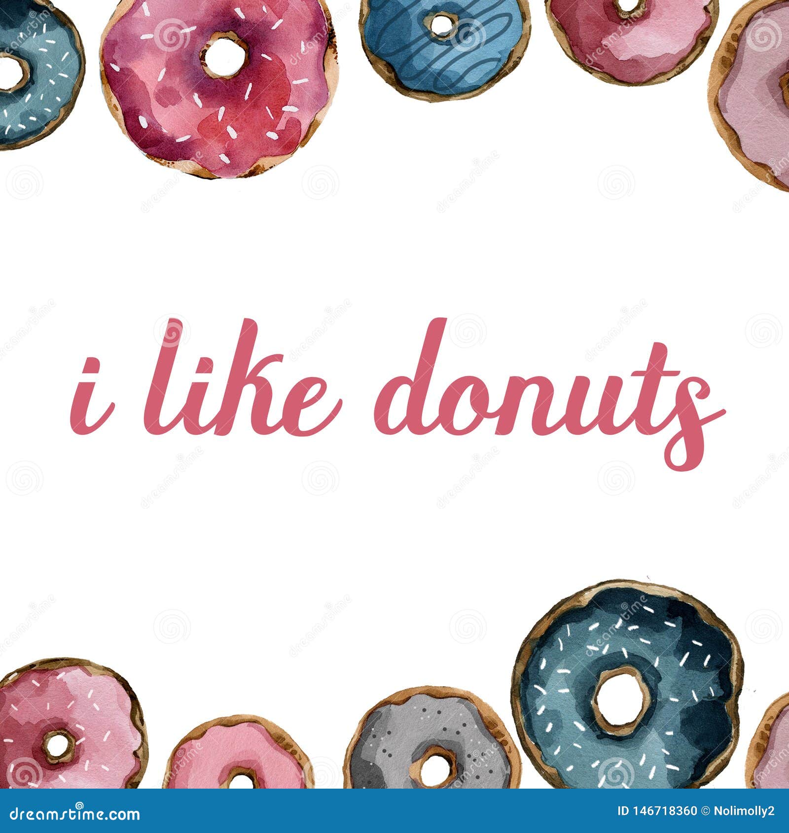 Cute Donuts Pattern Frame Blue Pink Stock Illustration - Illustration ...