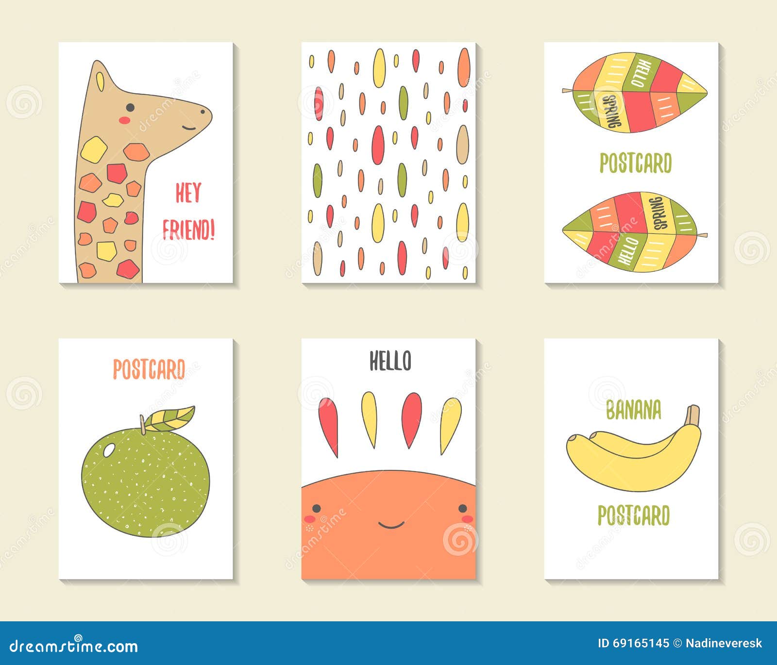 Cute Doodle Cards, Brochures Stock Vector - Illustration of leaf, fruit ...