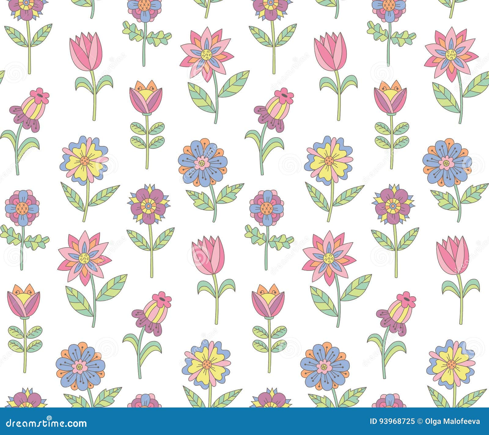 Cute Doodle Flowers Floral Seamless Vector Pattern Stock Vector ...