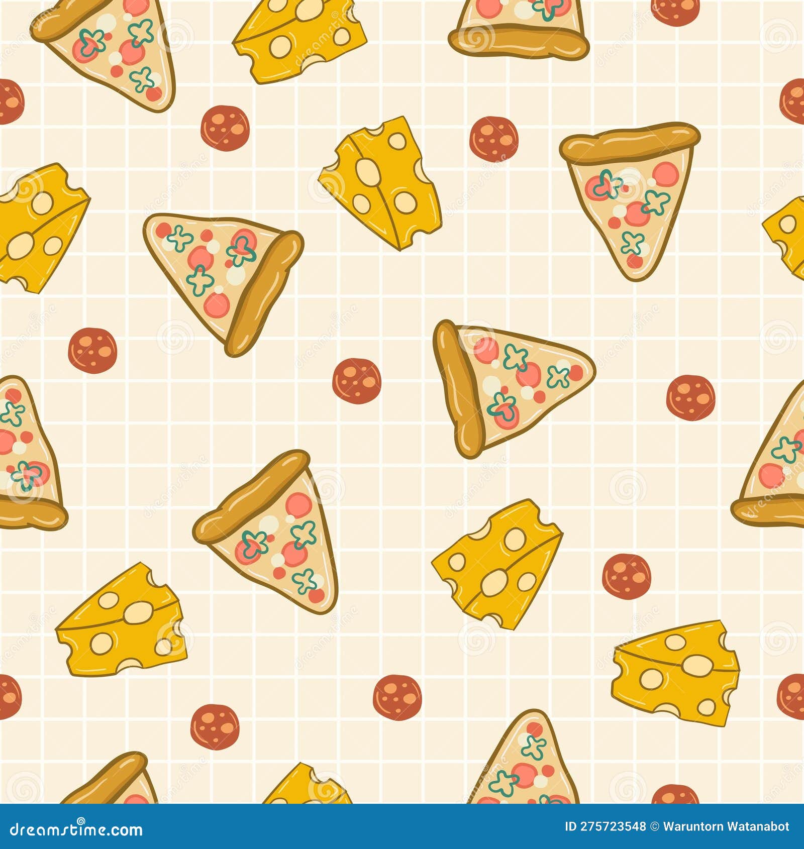 Cute Doodle Food Cheese and Pizza Pattern Stock Illustration ...