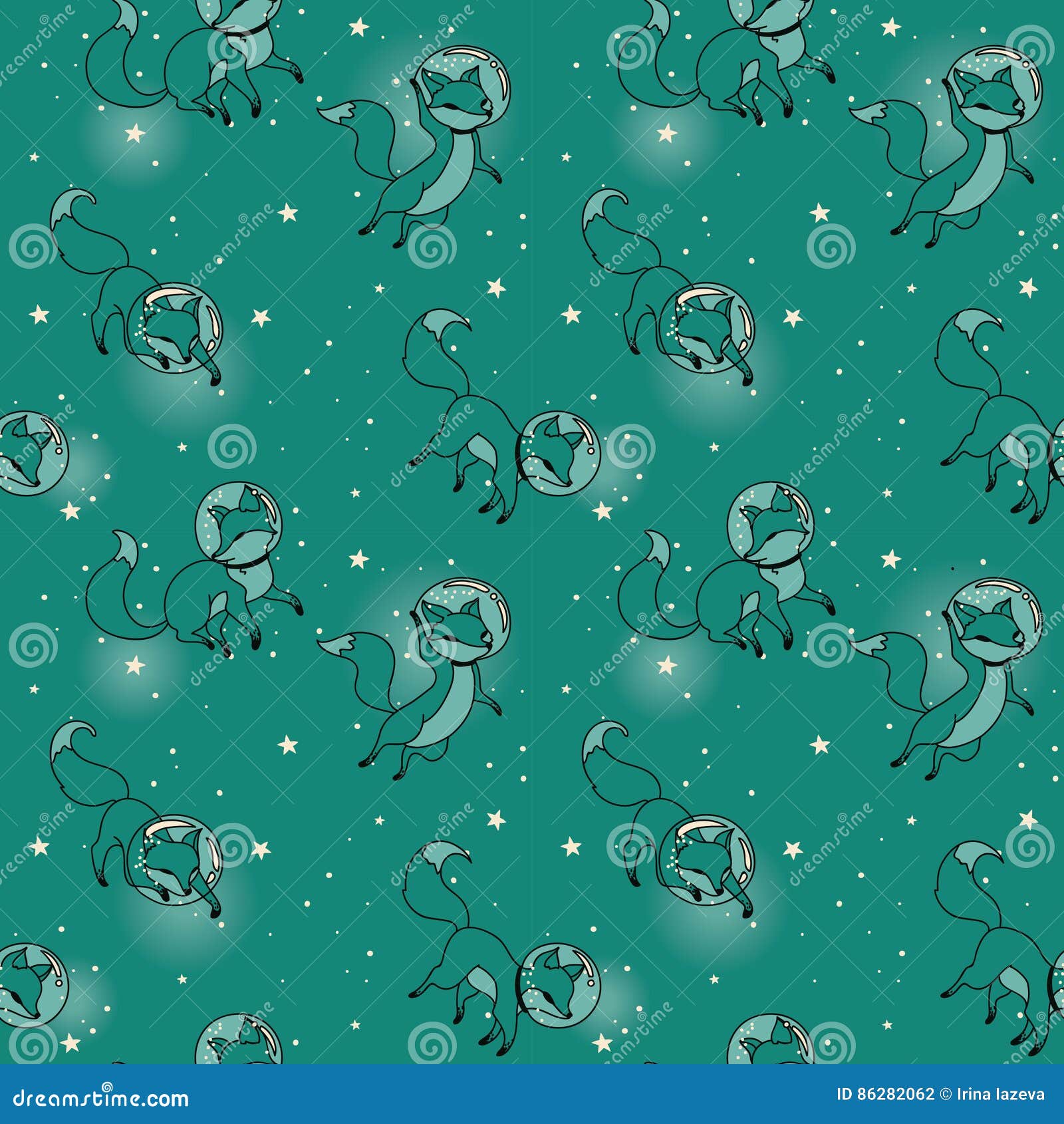 Cute Doodle Fox-astronauts Floating in Space Stock Vector ...