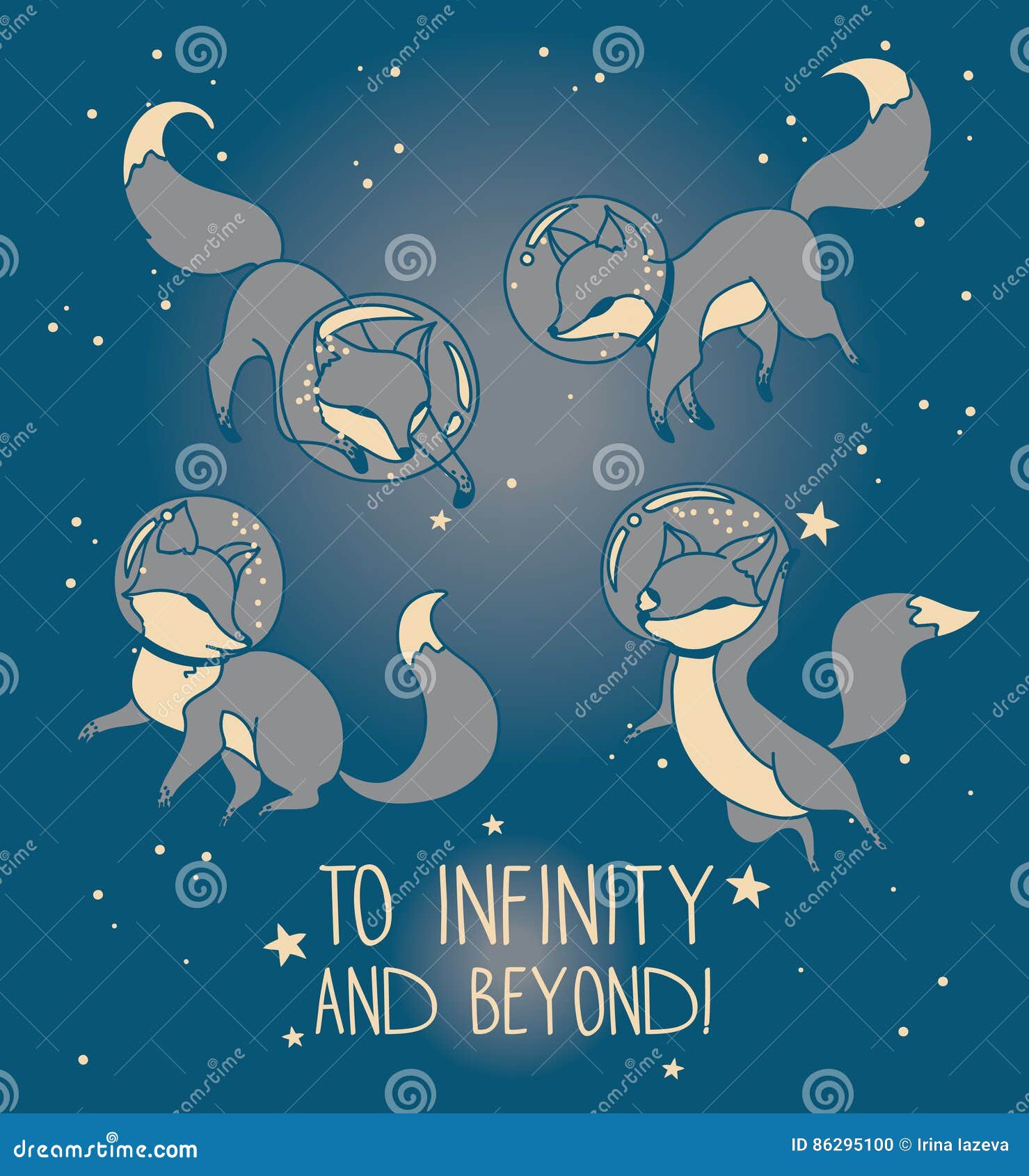 Cute Doodle Fox-astronauts Floating in Space Stock Vector ...