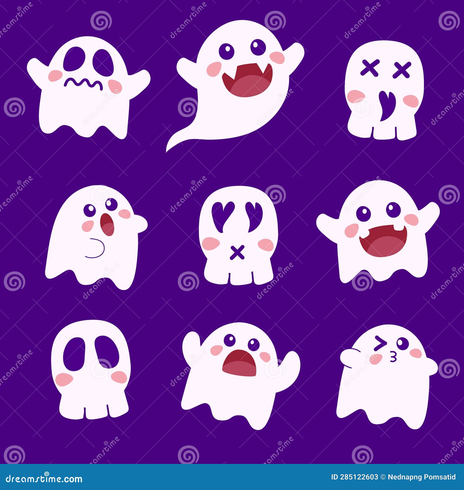 Cute Doodle Halloween Ghost Elements. Stock Vector - Illustration of ...