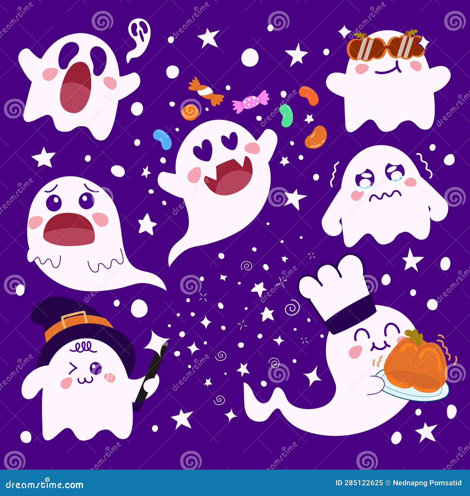 Cute Doodle Halloween Ghost. Stock Vector - Illustration of ghost ...