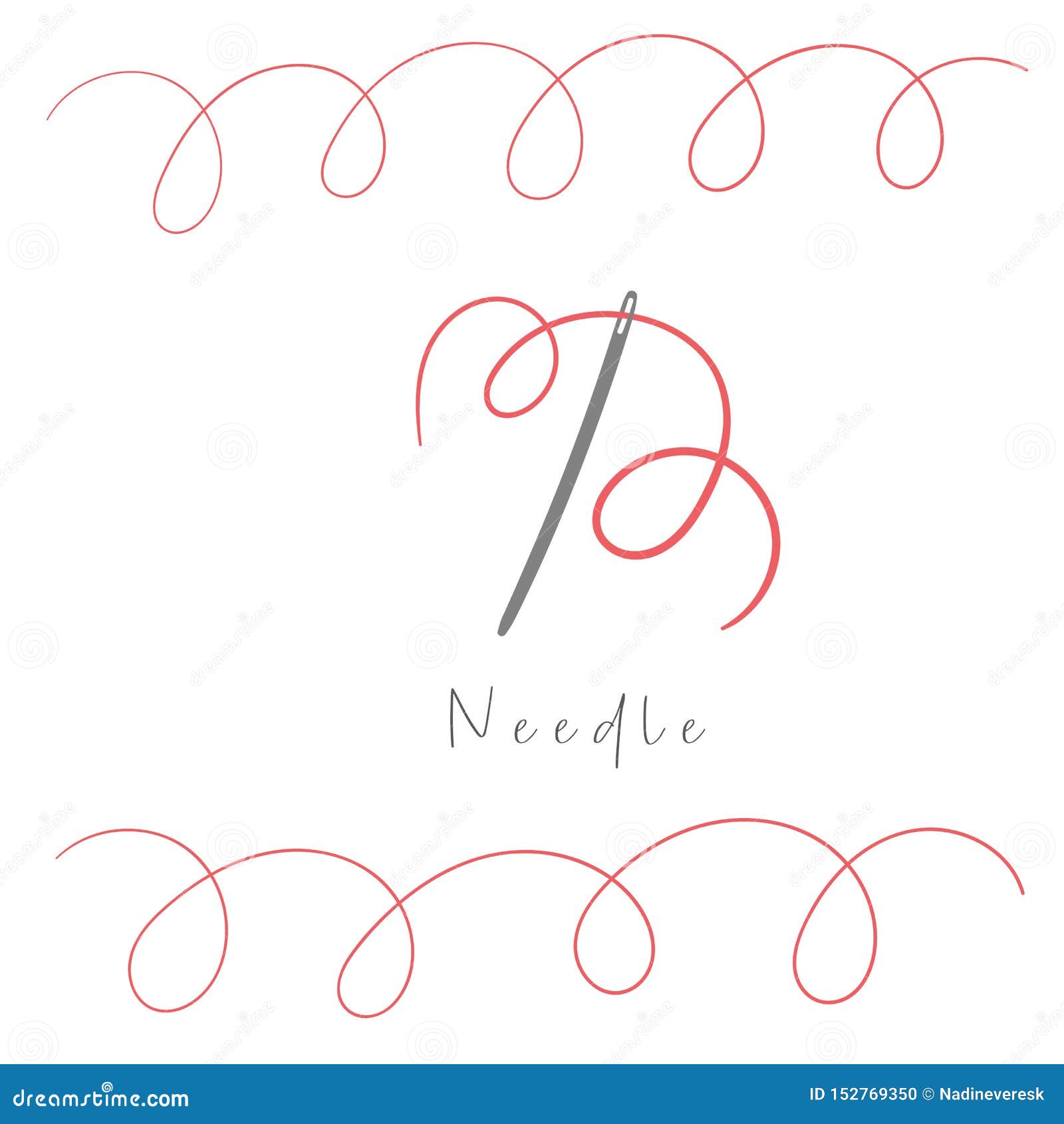 Cute Doodle Hand Drawn Needle with Thread, Abstract Elements, Text ...
