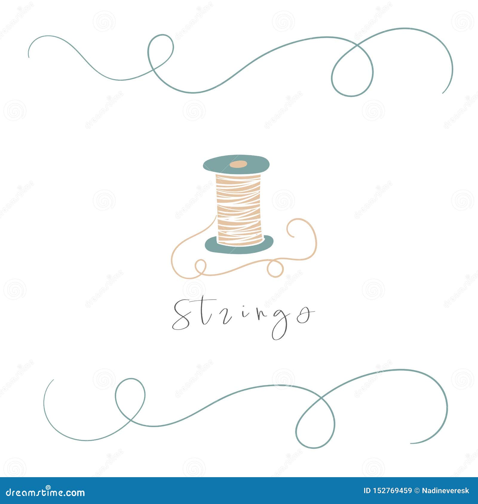 Cute Doodle Hand Drawn Spool of Thread with Abstract Elements, Text ...