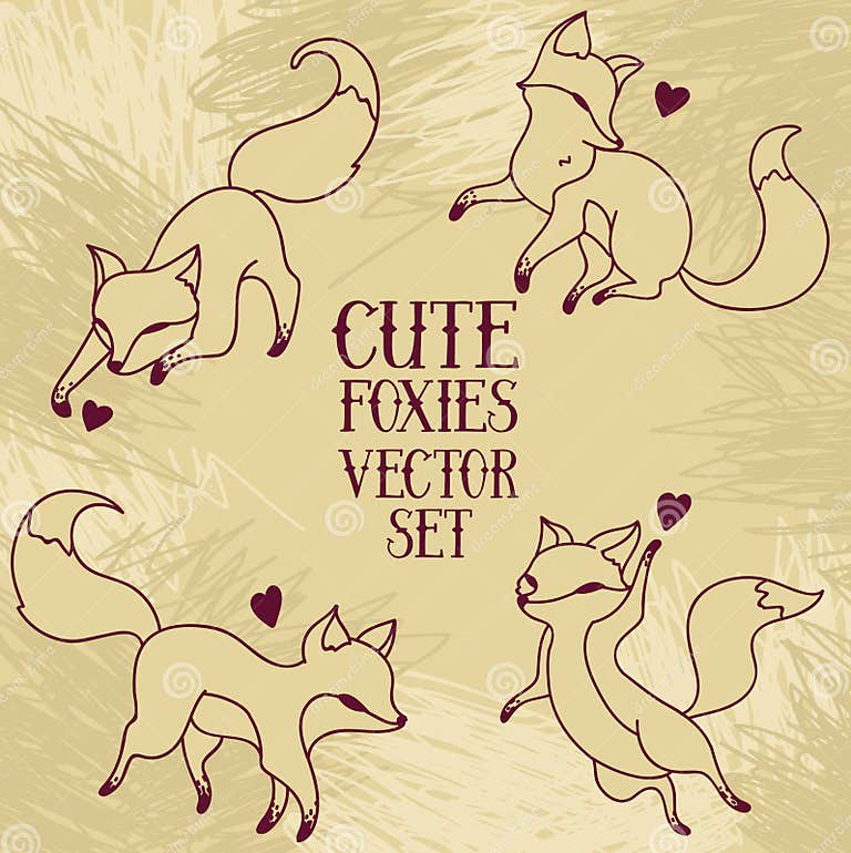Cute doodle playing foxies stock vector. Illustration of love - 85832686