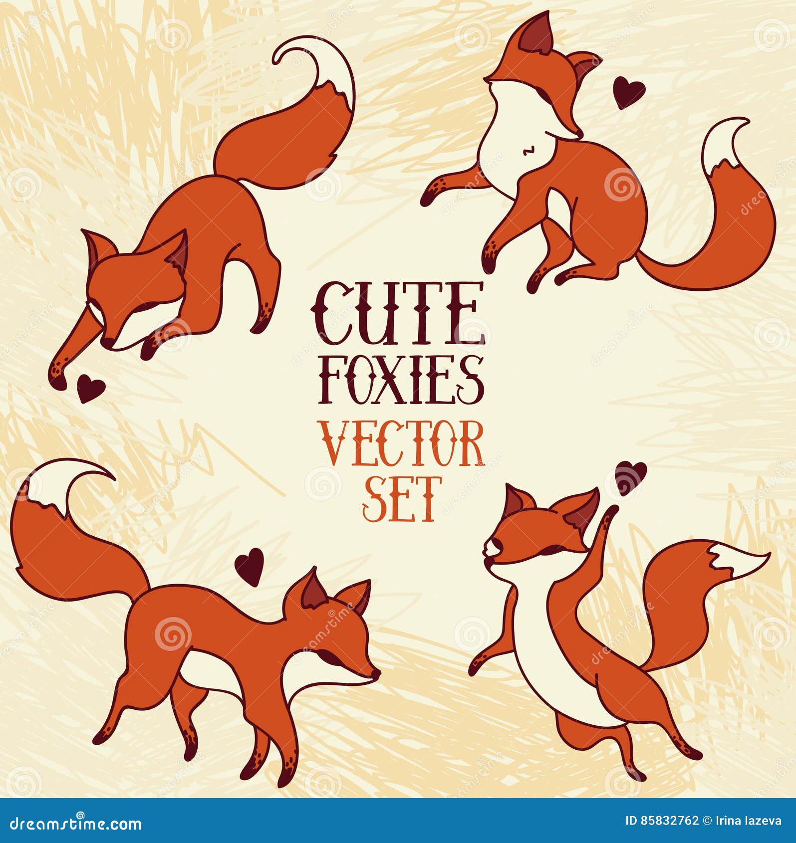 Cute doodle playing foxies stock vector. Illustration of kawaii - 85832762