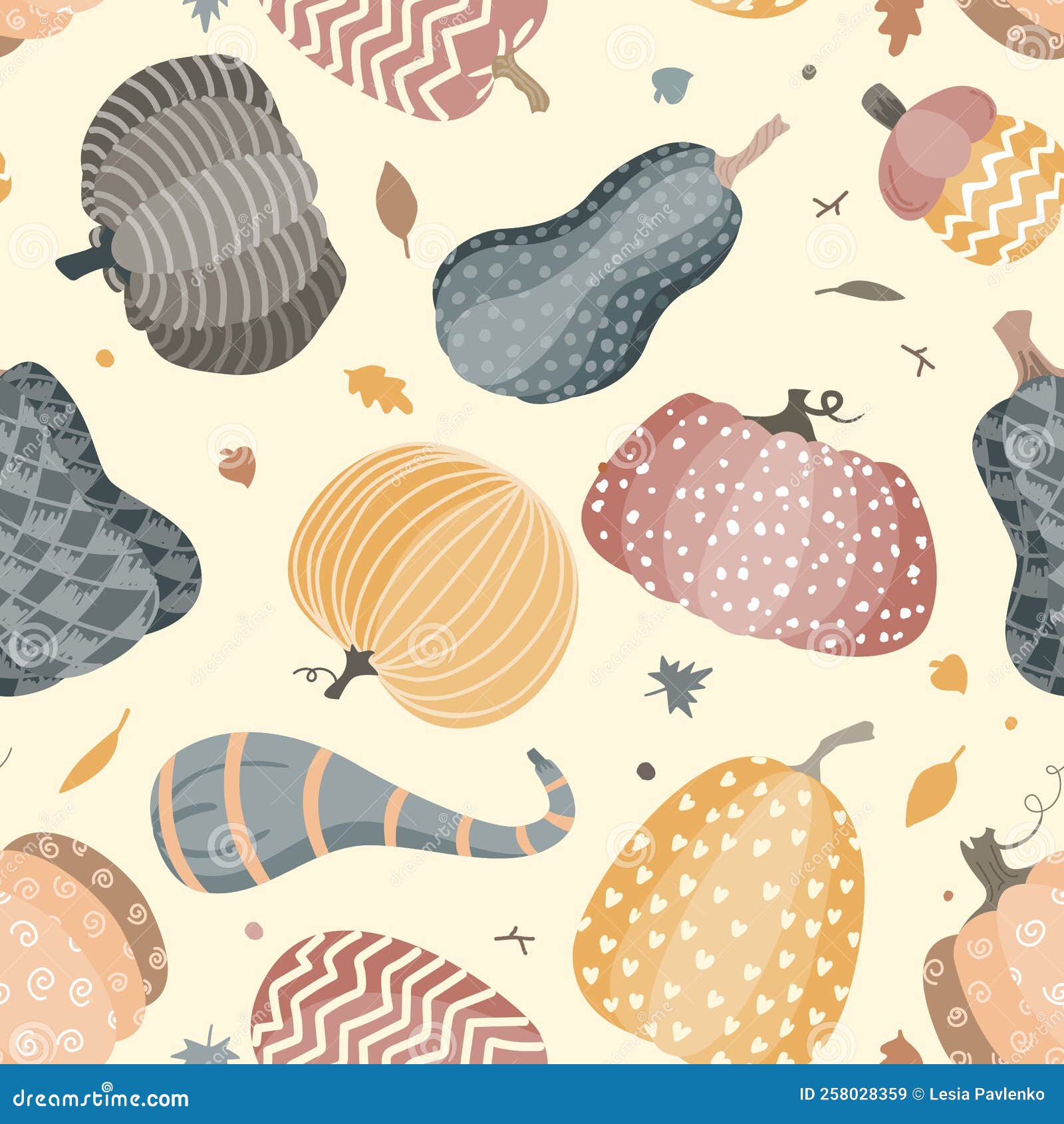 Cute Doodle Pumpkins Seamless Pattern. Halloween or Thanksgiving Day ...