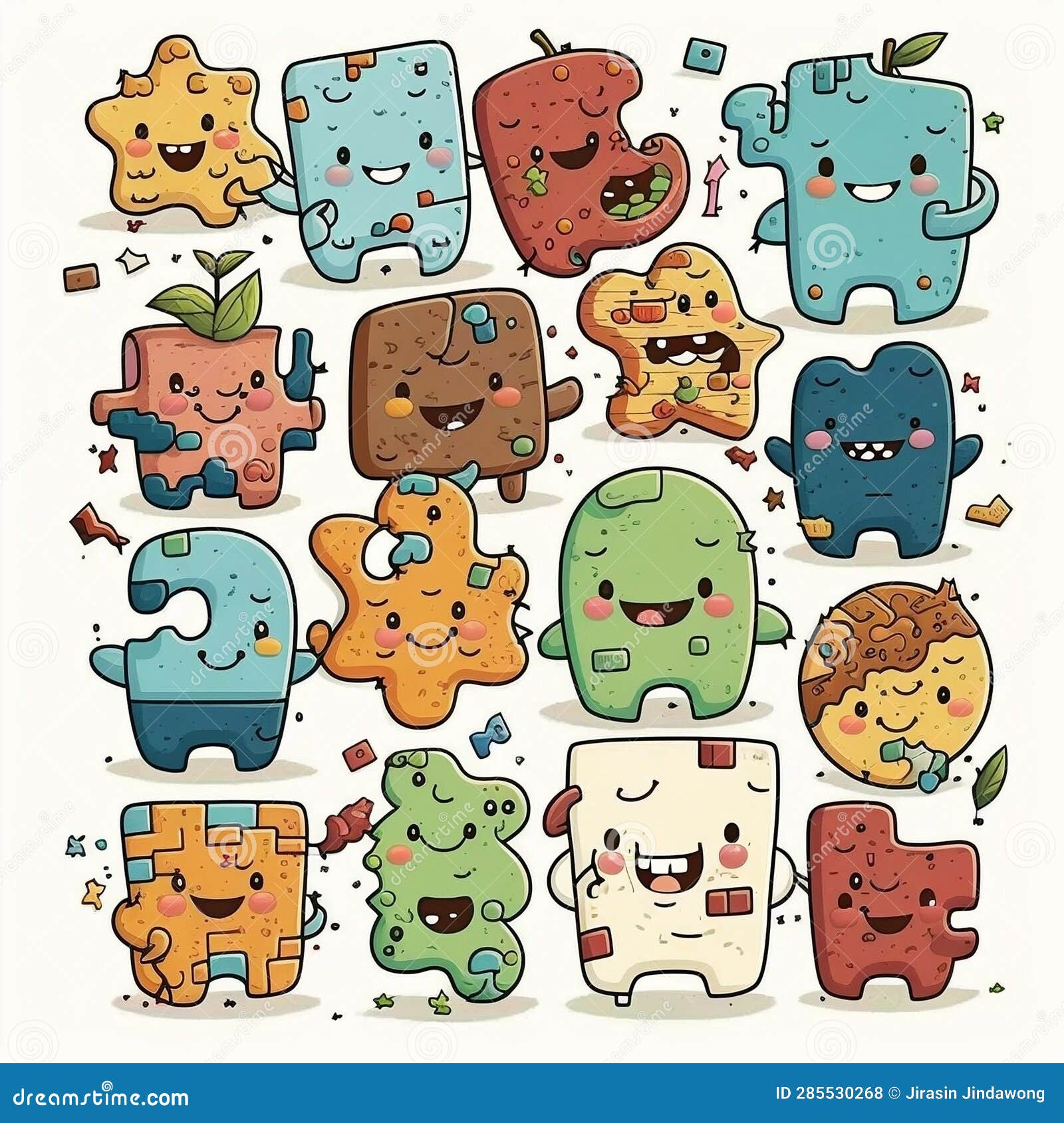 Cute Doodle Puzzles Cartoon Style, Illustrator, Generative AI Stock ...