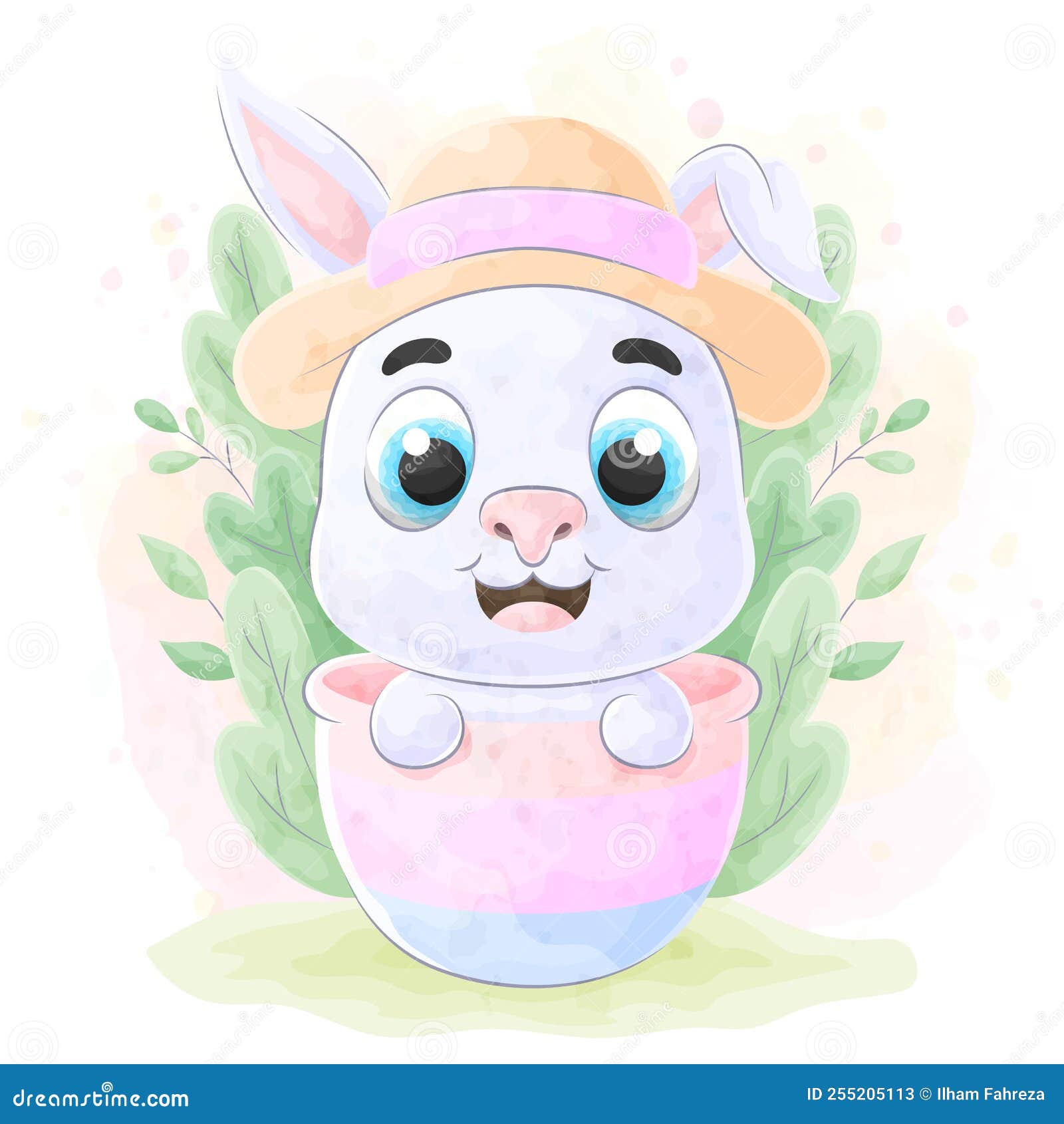 Cute Doodle a Rabbit with Watercolor Illustration Stock Vector ...