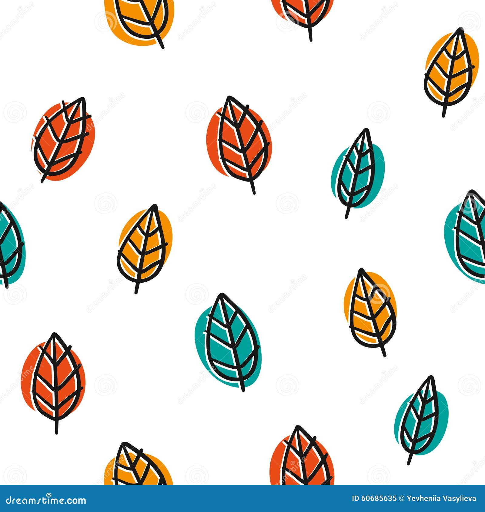 Cute Doodle Seamless Pattern with Bright Leaves Stock Vector ...