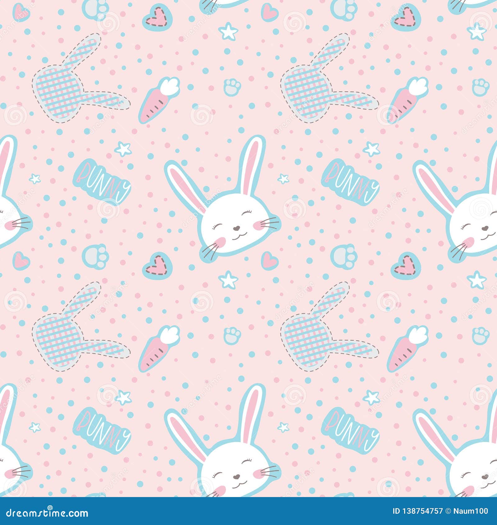Cute Doodle Seamless Pattern with Bunny Stock Vector - Illustration of ...