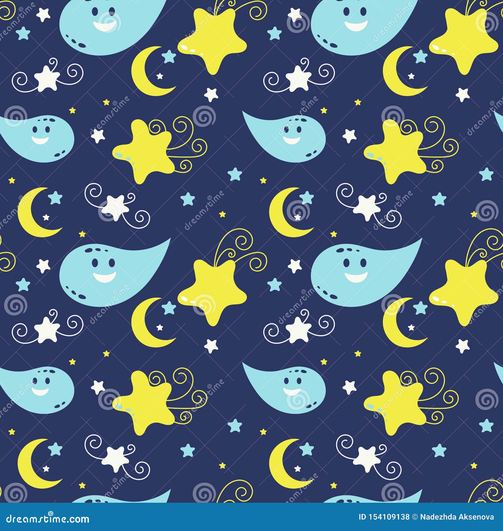 Cute Doodle Seamless Pattern. Moon and Stars Stock Illustration ...