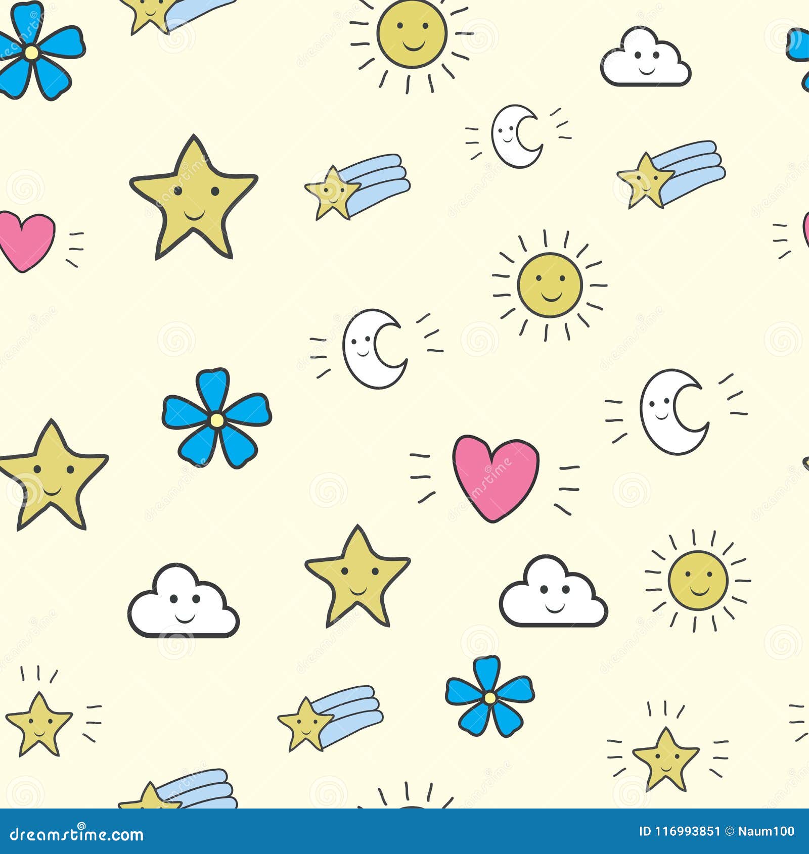 Cute Doodle Seamless Pattern Stock Vector - Illustration of funny ...
