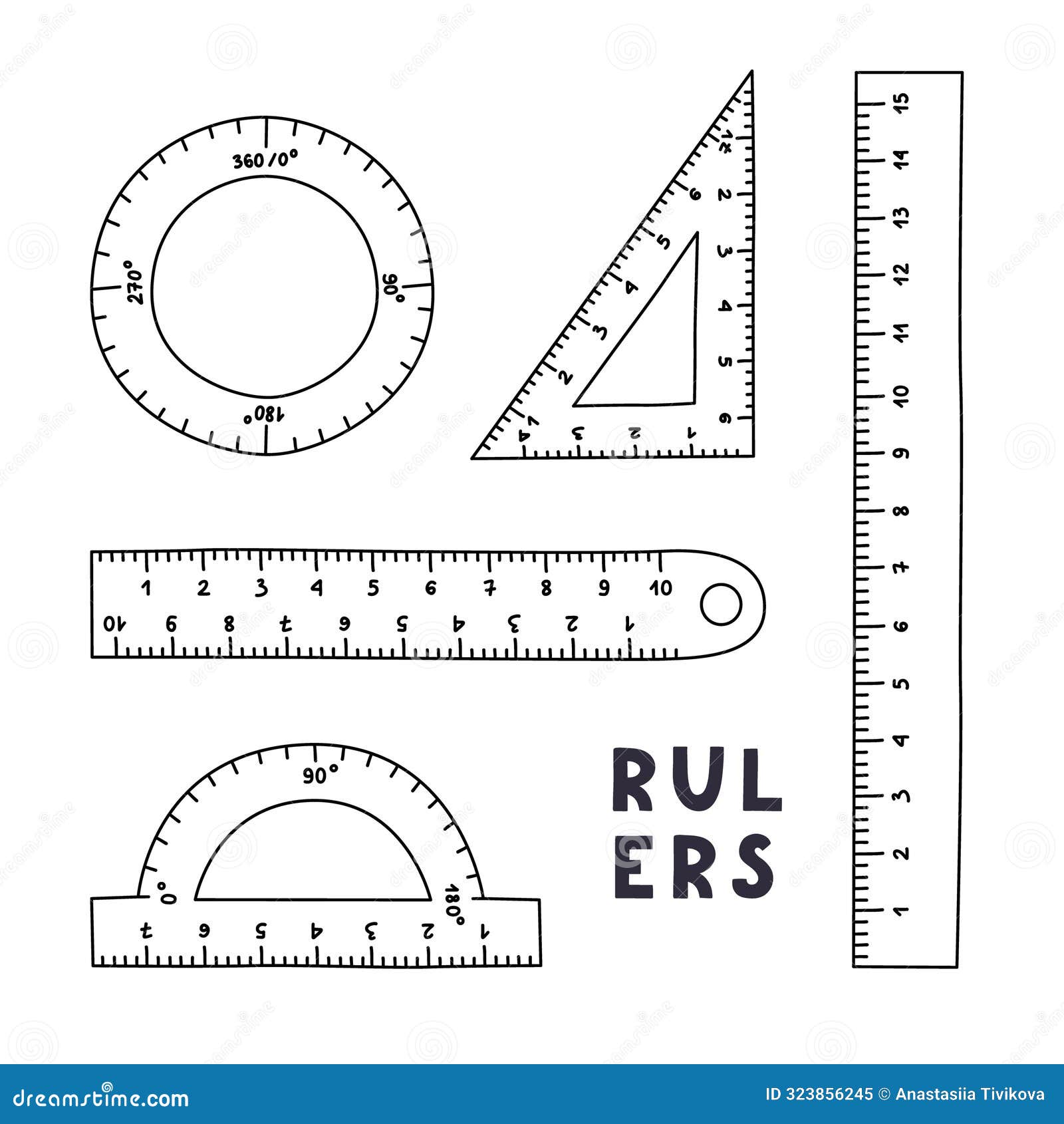 Cute Doodle Set of Plastic Rulers, Protractor, Triangle, Compass with ...