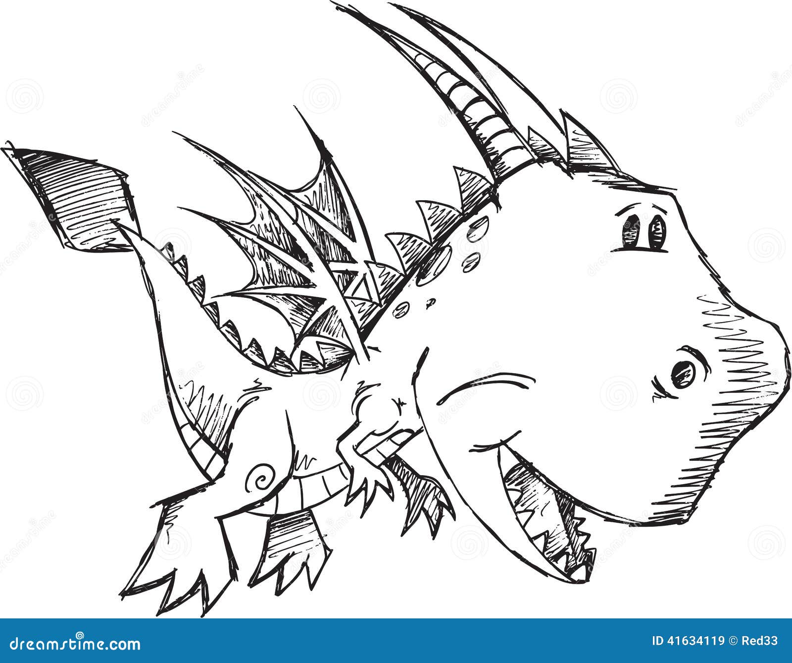 Cute Doodle Sketch Dragon Vector Stock Vector - Illustration of cute ...