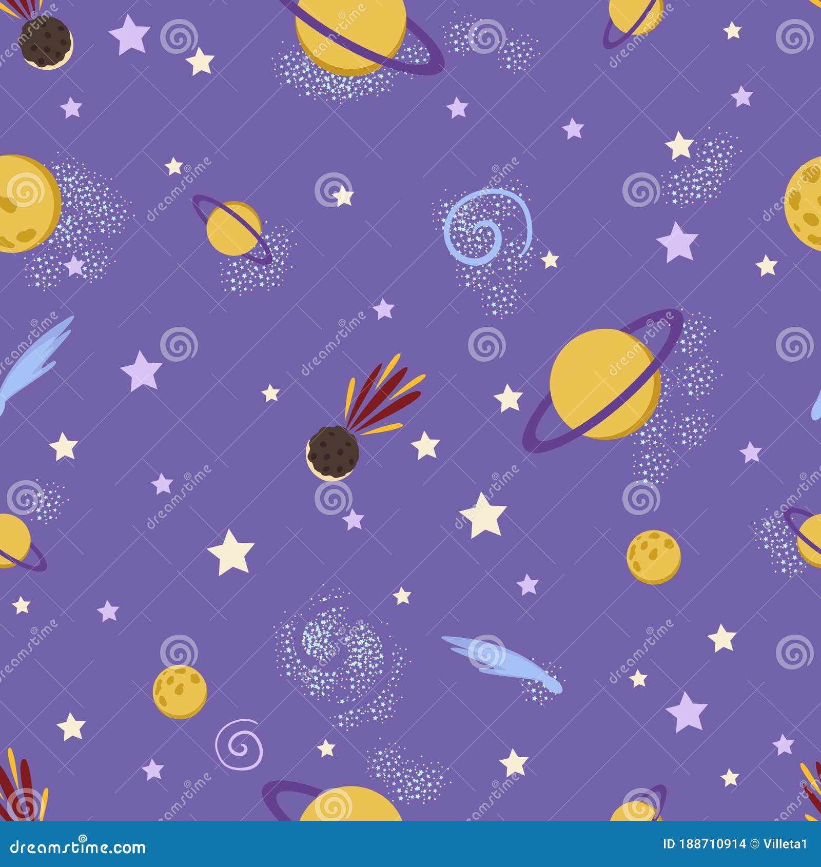 Cute Doodle Space Seamless Pattern. Cosmic Background with Stars ...