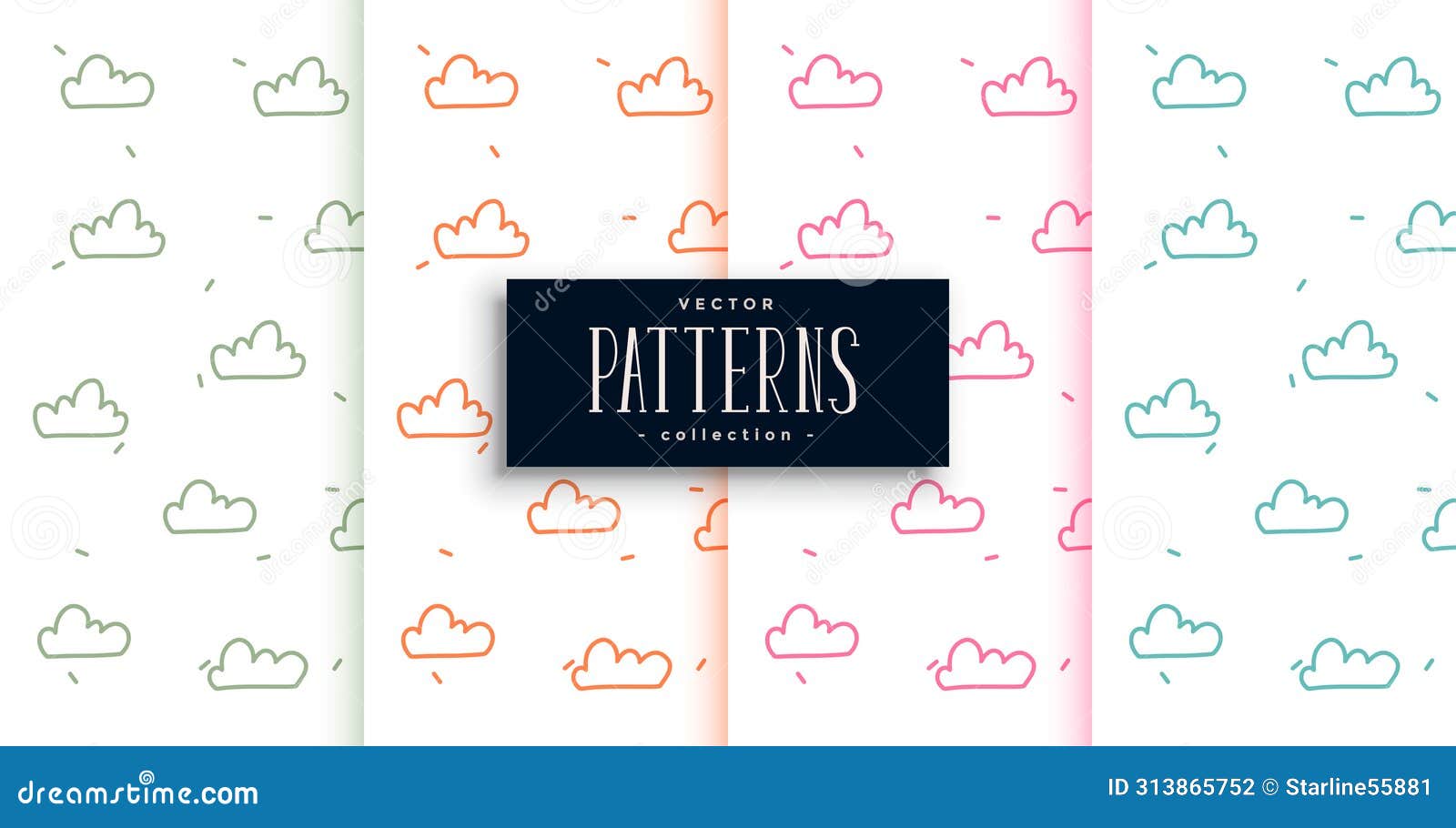 Cute Doodle Style Clouds Patterns Set of Four Stock Vector ...