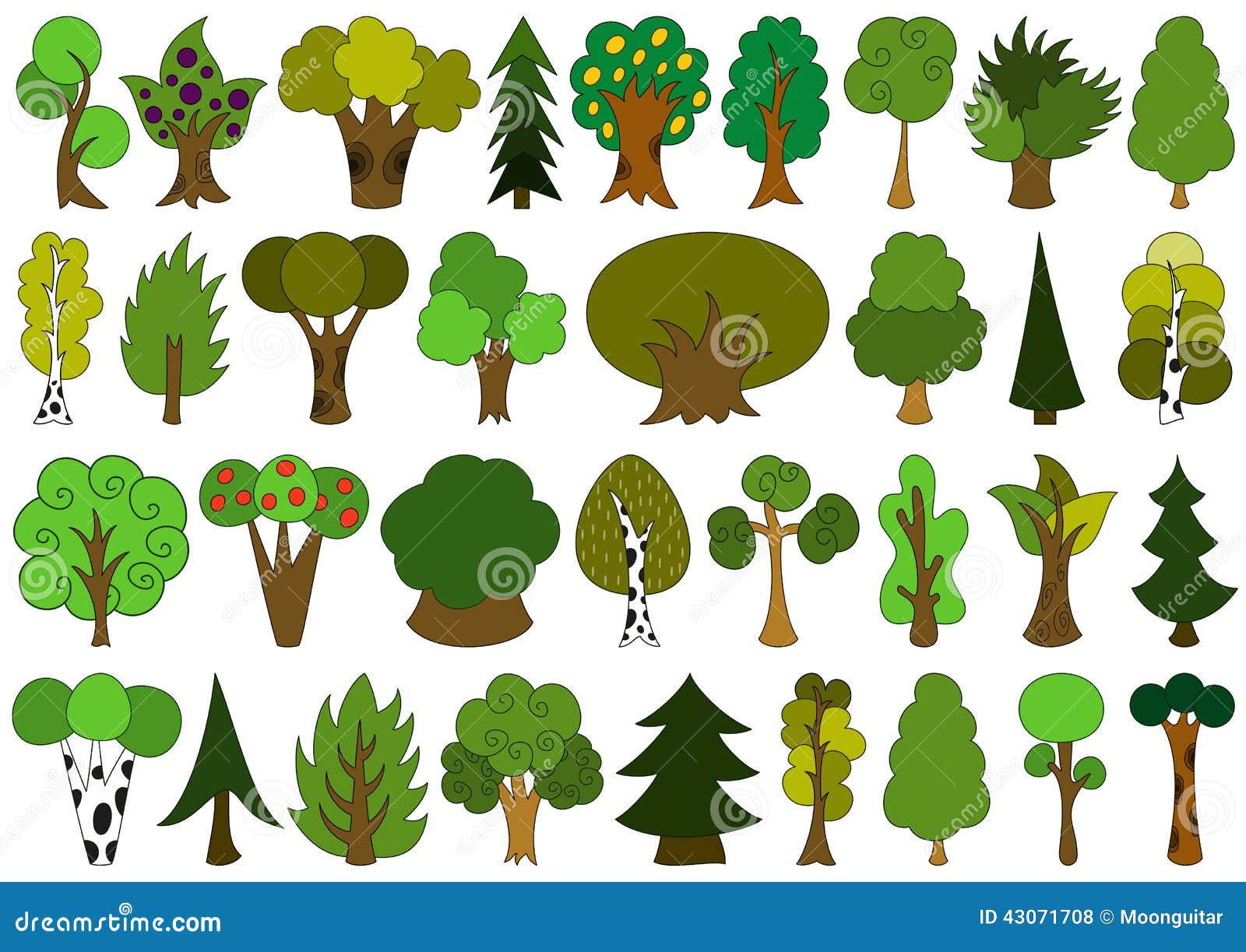 Cute Doodle Trees, Tree Doodles Set, Isolated on White Stock Vector ...