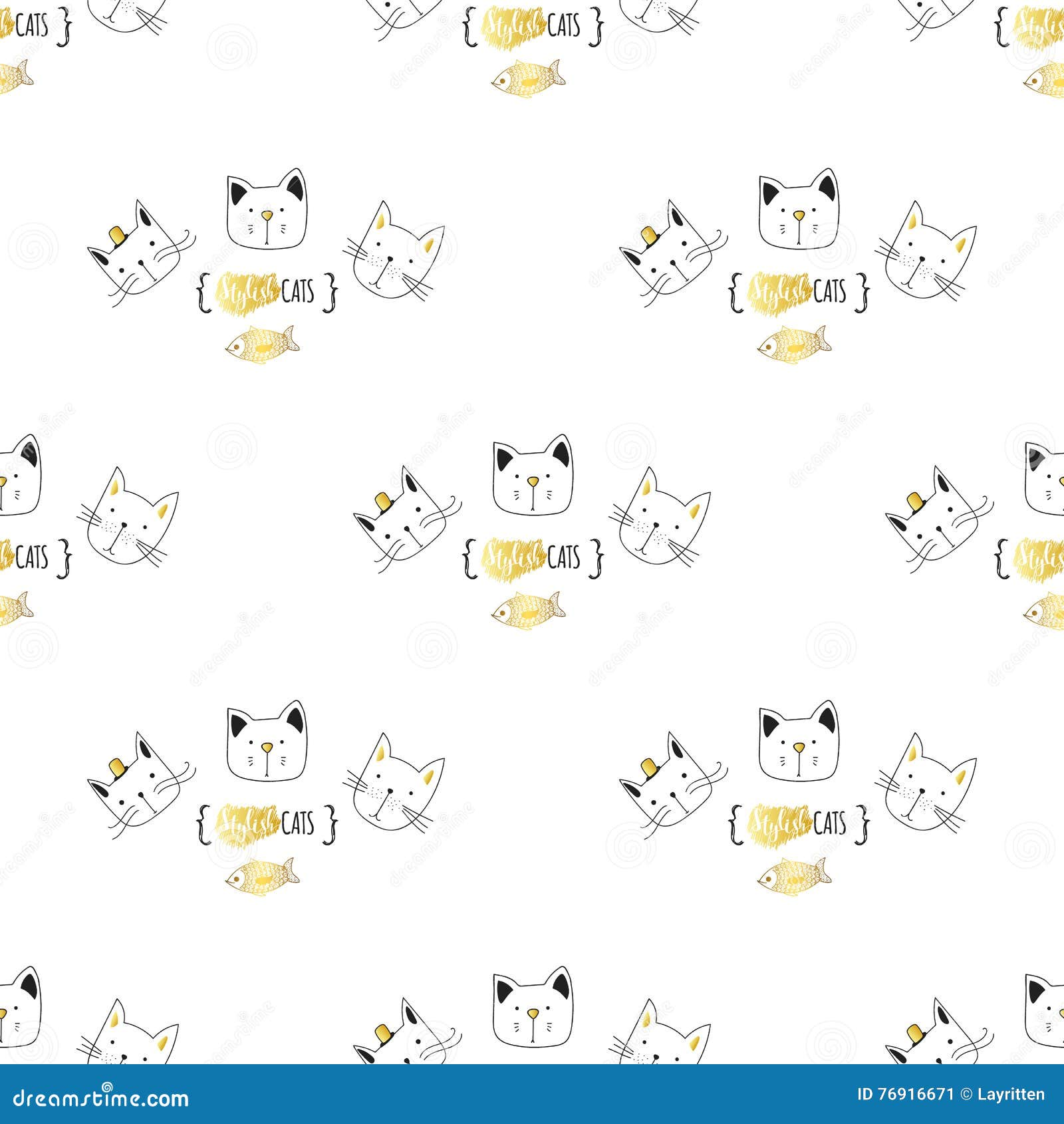 Cute Doodle Vector Cats Seamless Pattern. Stock Vector - Illustration ...