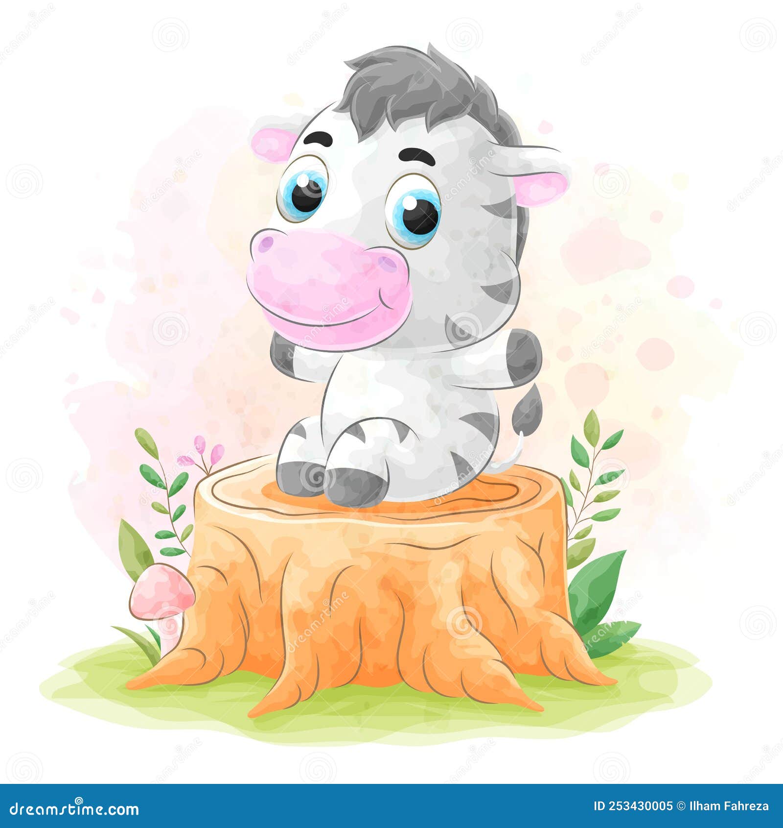Cute Doodle Zebra with Watercolor Illustration Stock Illustration ...