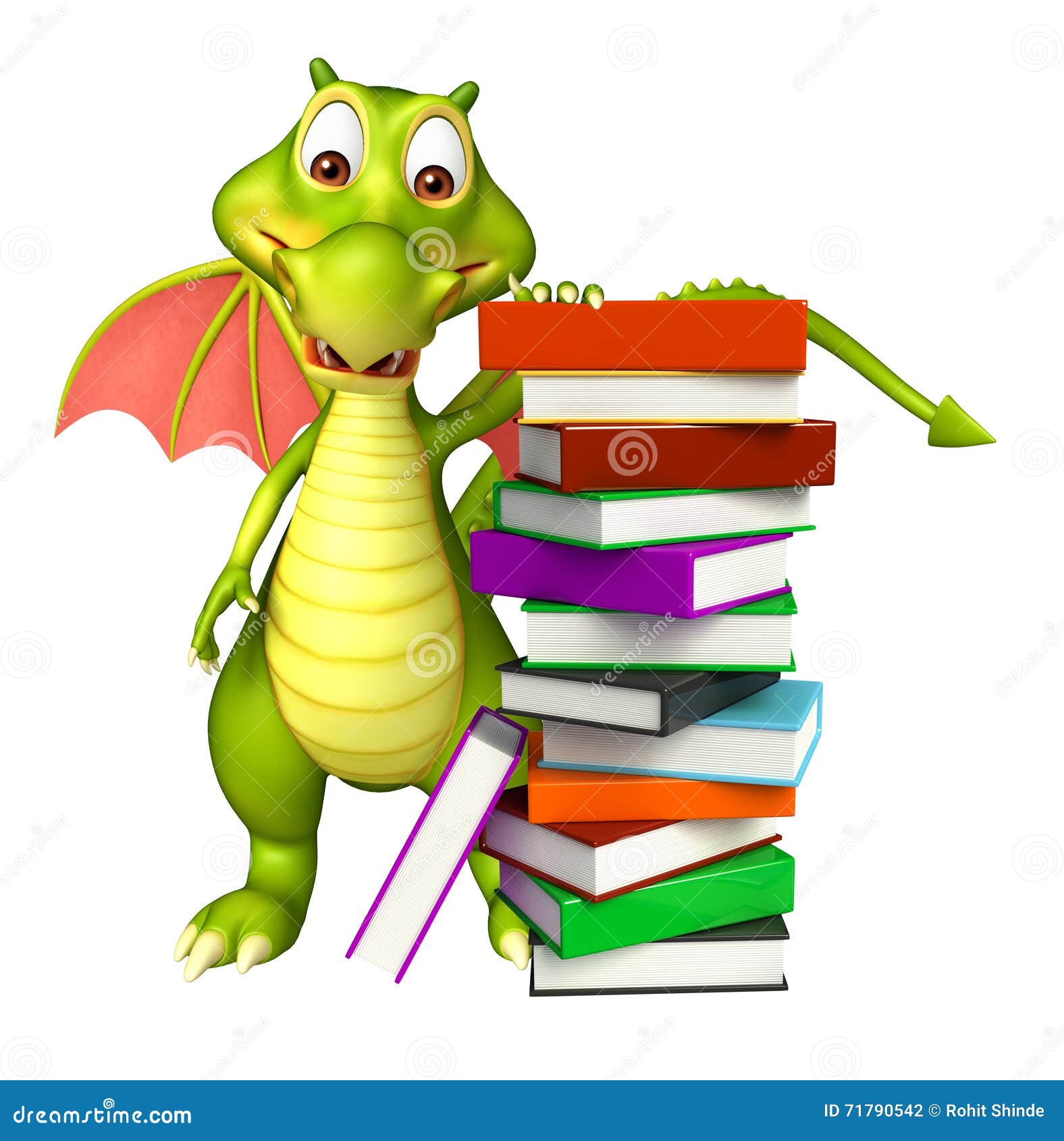 Cute Dragon Cartoon Character with Book Stack Stock Illustration ...