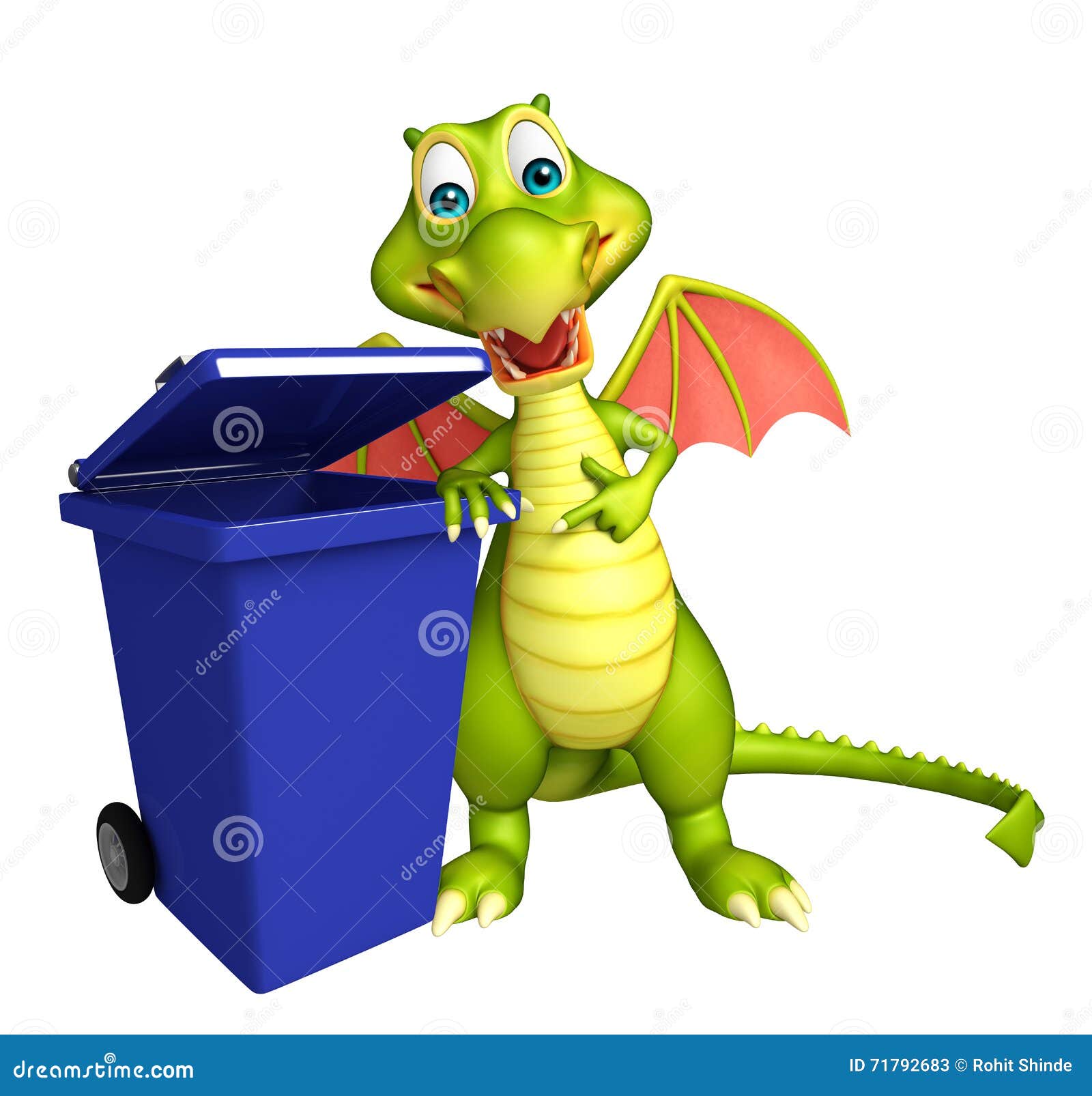 Cute Dragon Cartoon Character with Dustbin Stock Illustration ...