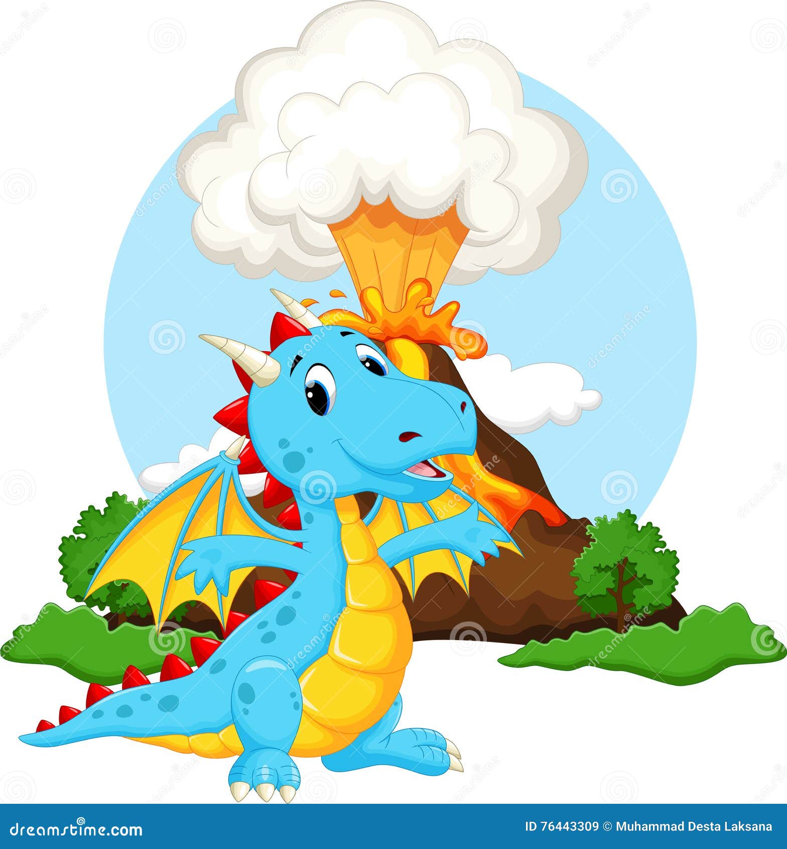 Cute Dragon Cartoon with Volcano Background Stock Illustration ...