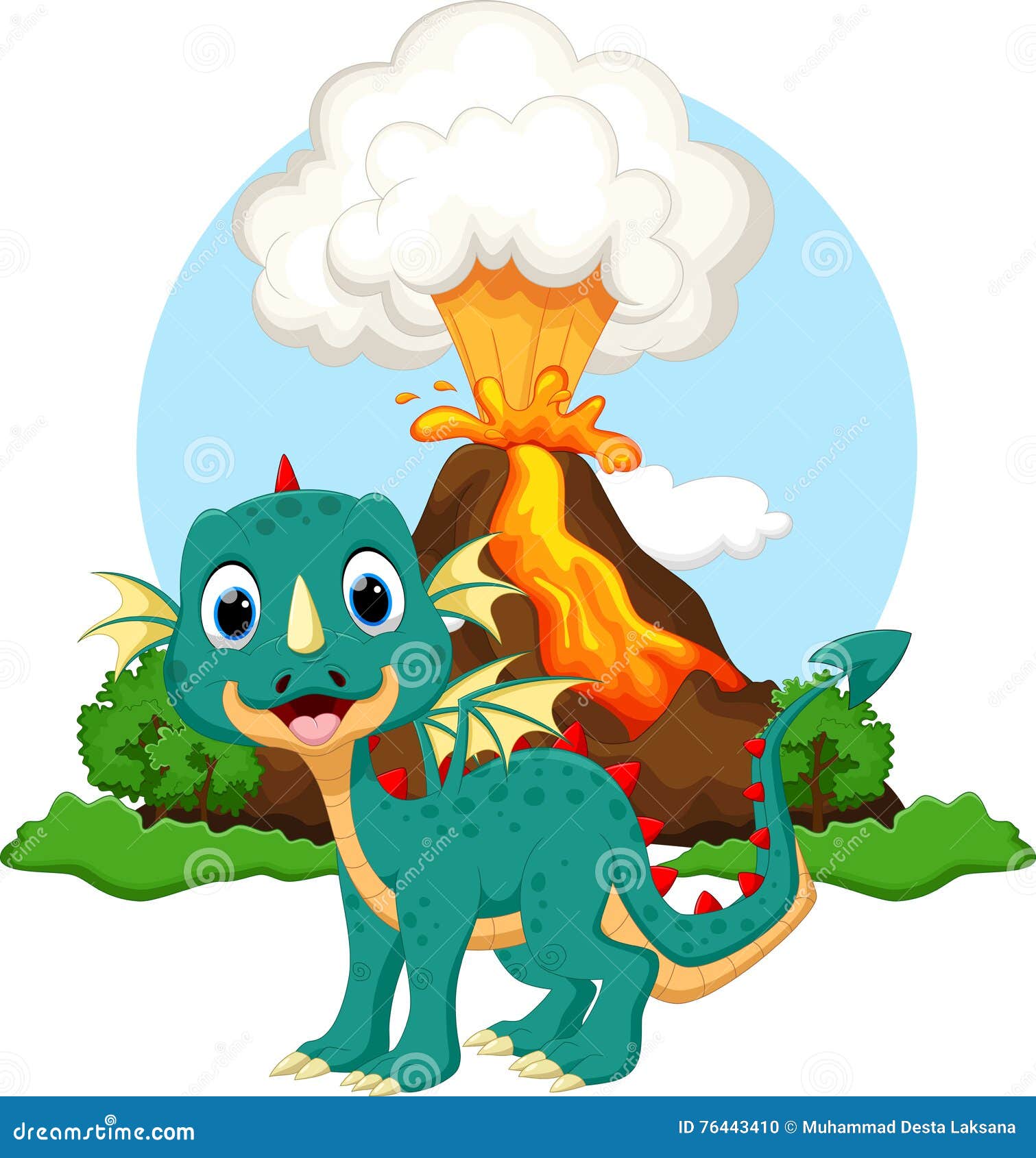 Cute Dragon Cartoon with Volcano Background Stock Illustration ...