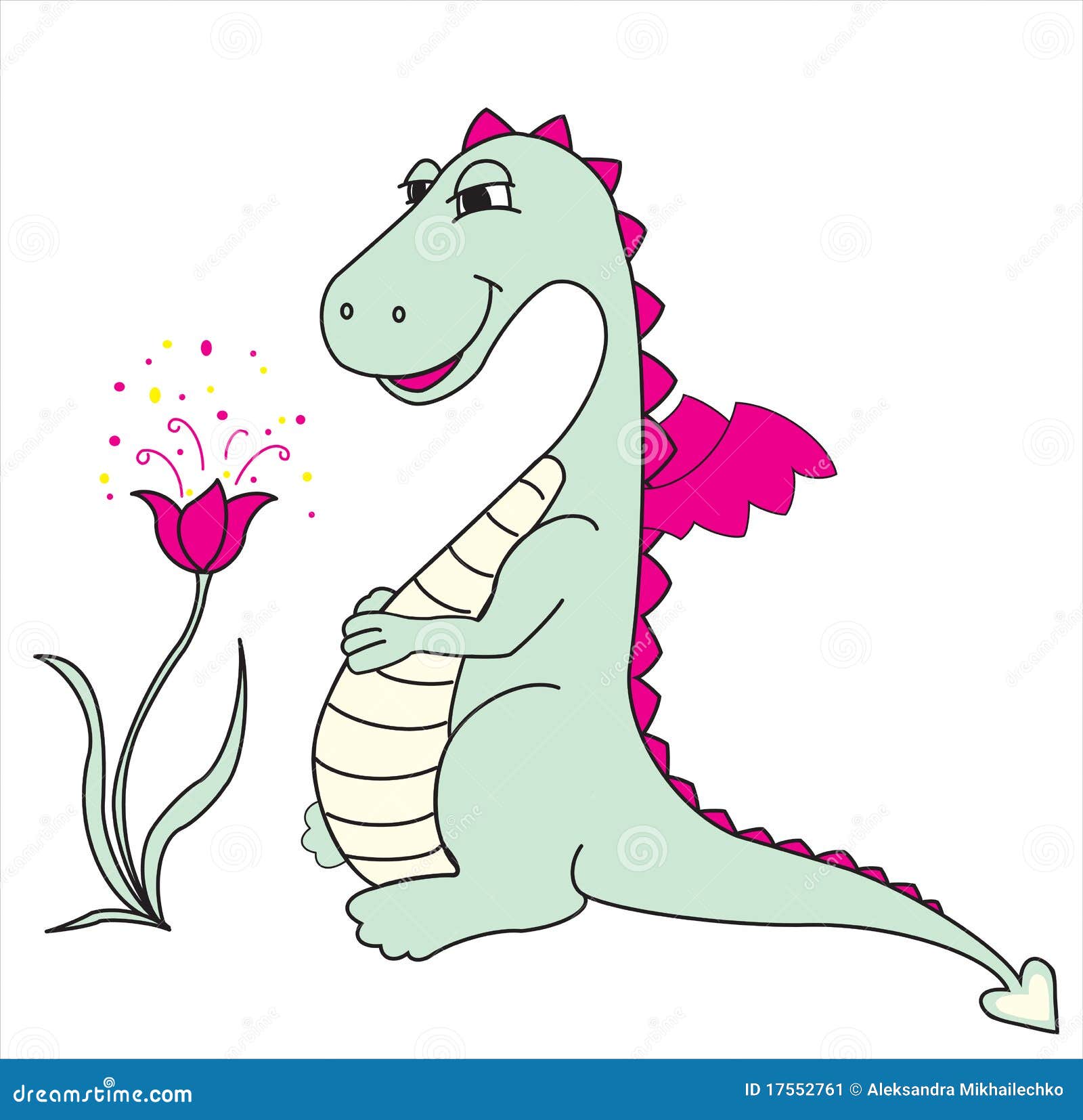 Cute dragon with flower stock illustration. Illustration of tale - 17552761