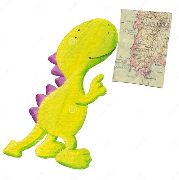 Cute Dragon Studying Old Geography Map Stock Illustration ...