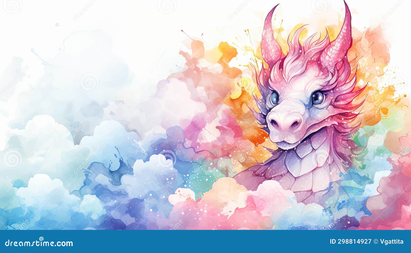 Cute Dragon Watercolor Illustration in in Multicolor Stock Illustration ...