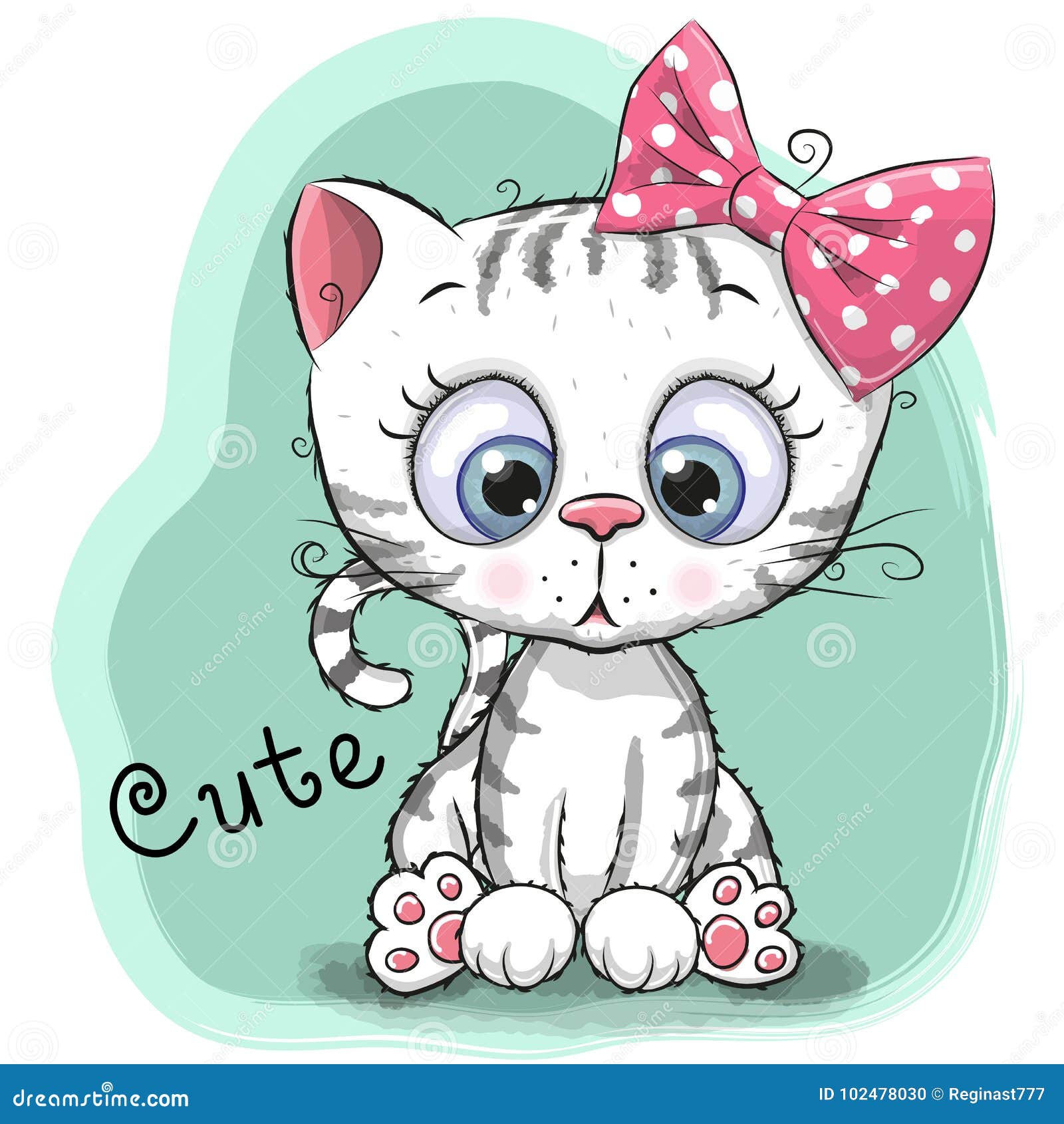 Cute Drawing Kitten Girl on a Blue Background Stock Vector ...