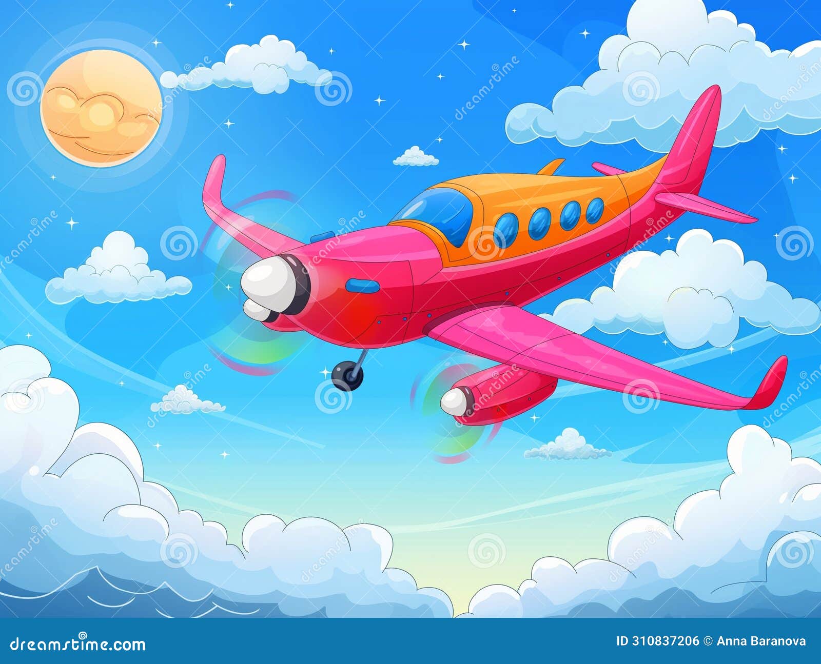 Cute Drawing Plane in the Sky Stock Illustration - Illustration of ...